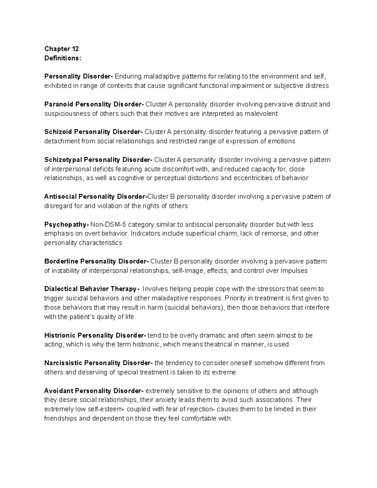 Psych 270 Chapter 12 Notes - Chapter 12 Definitions: Personality ...
