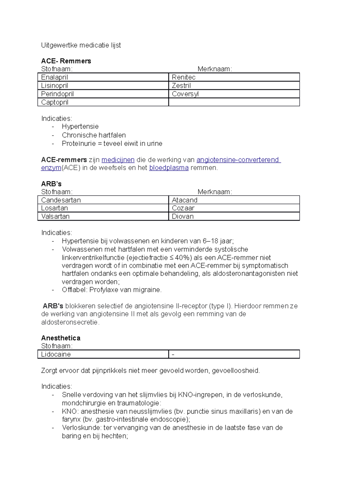 Uitgewertke medicatie lijst - ARB’s Stofnaam: Merknaam: Candesartan ...