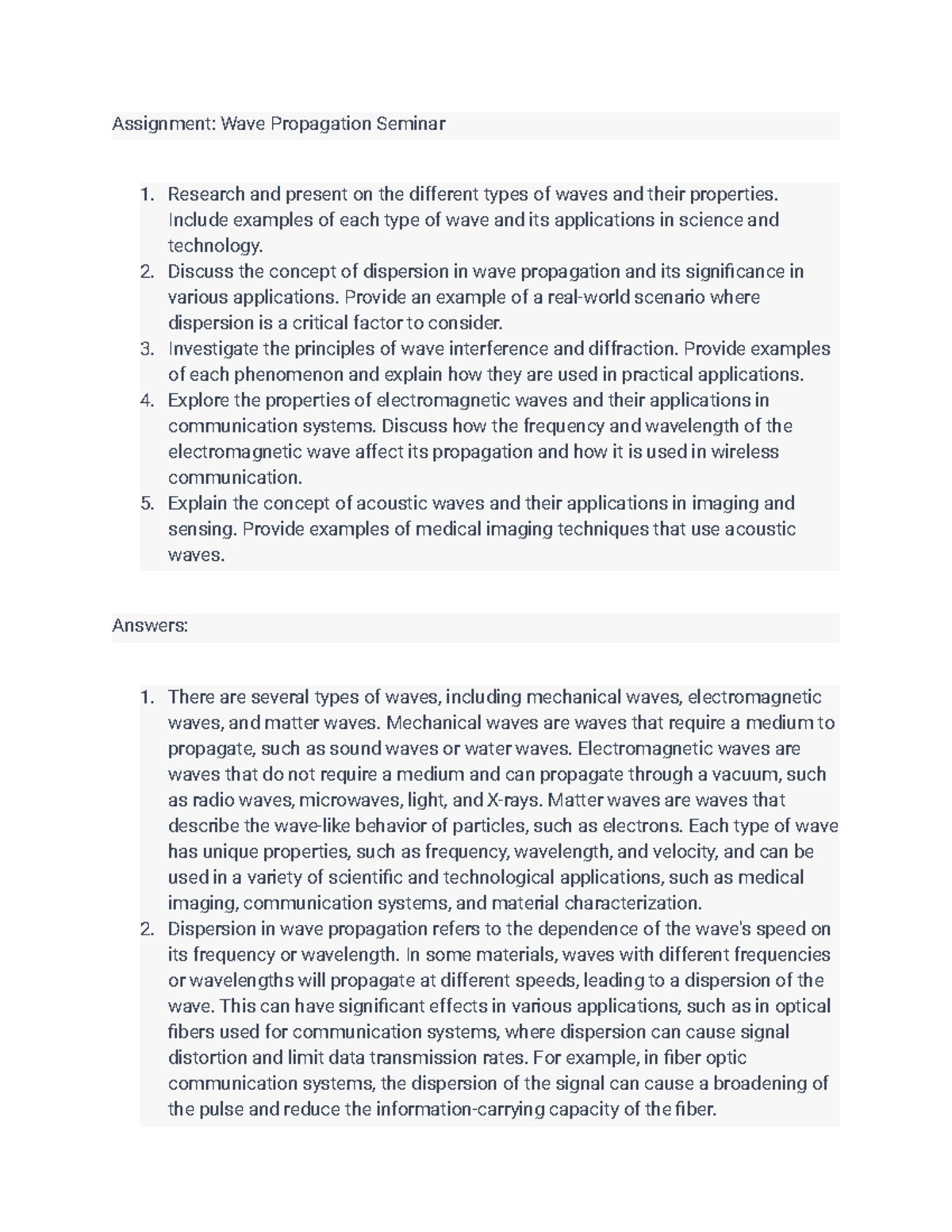 Assignment Wave Propagation Seminar - Assignment: Wave Propagation ...