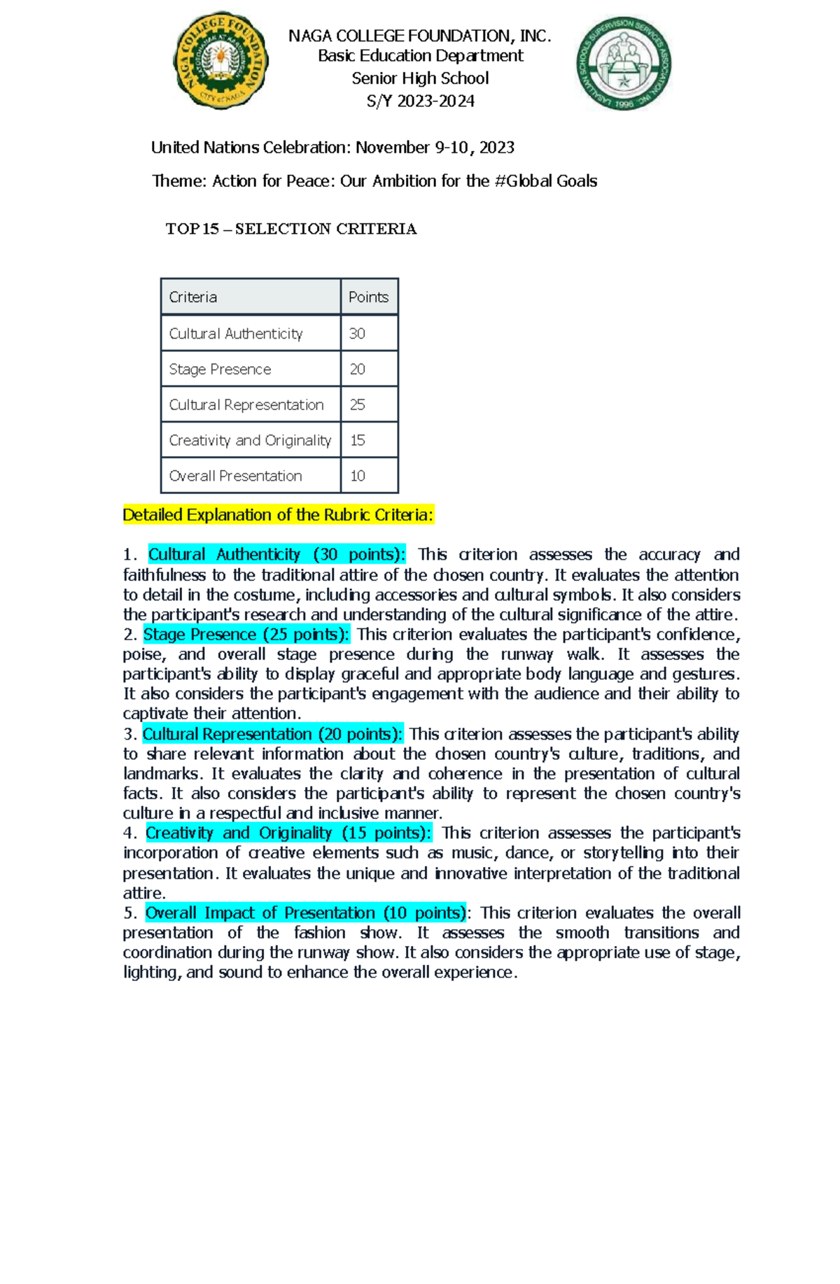 UN Guidelines and Mechanics - Detailed Explanation of the Rubric ...