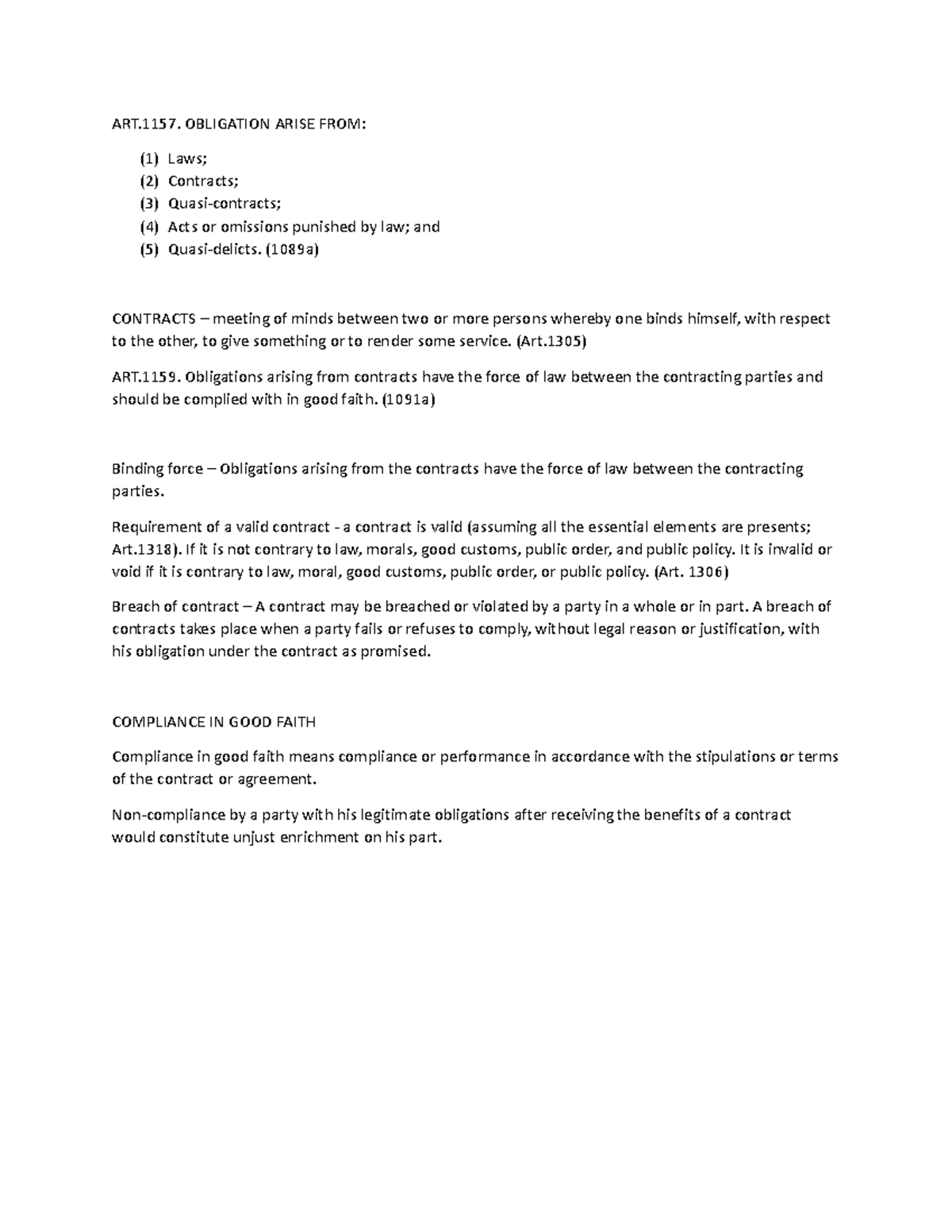 Oblicon Written Report - ART. OBLIGATION ARISE FROM: (1) Laws; (2 ...