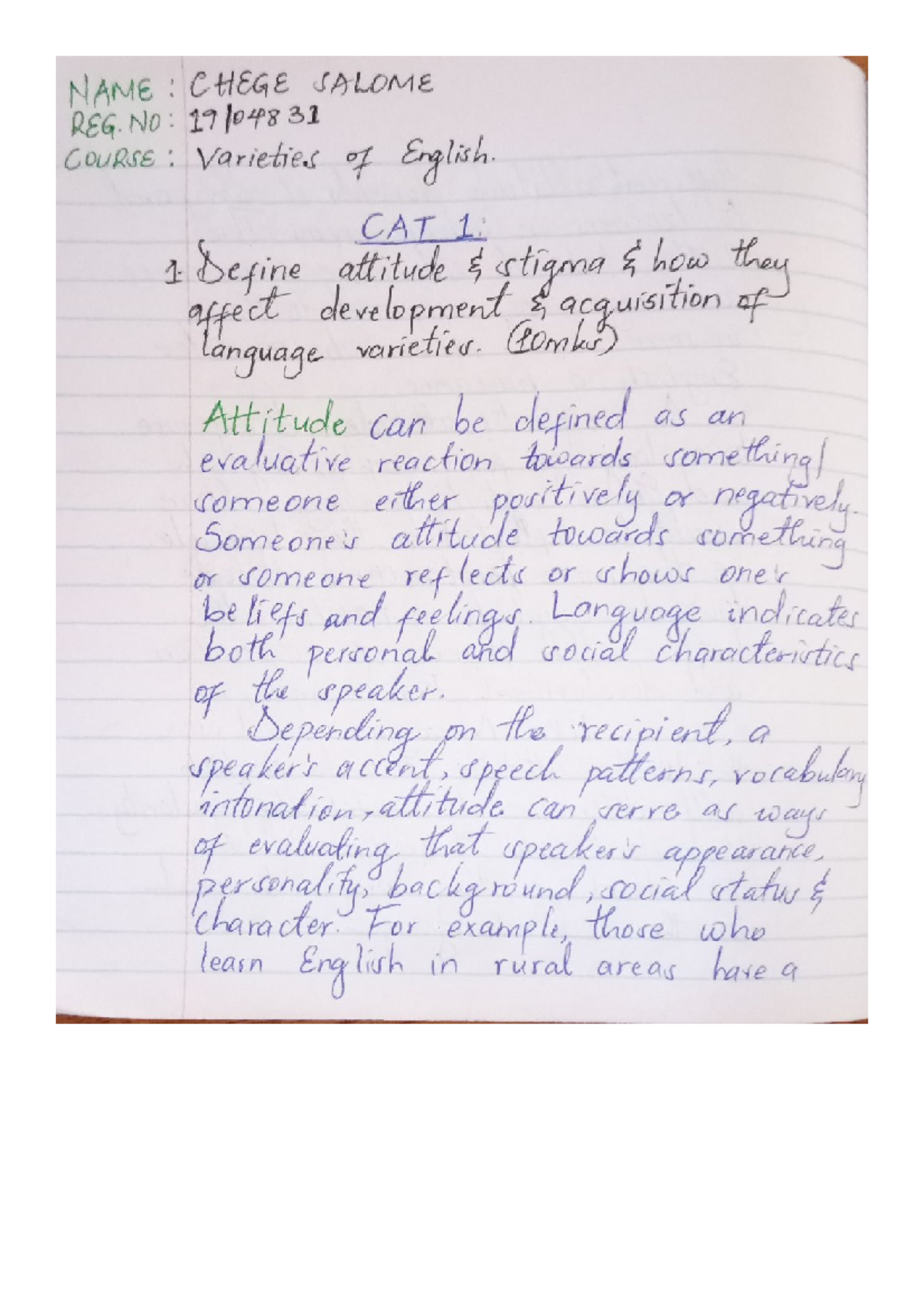 Varieties of English cat - Studocu