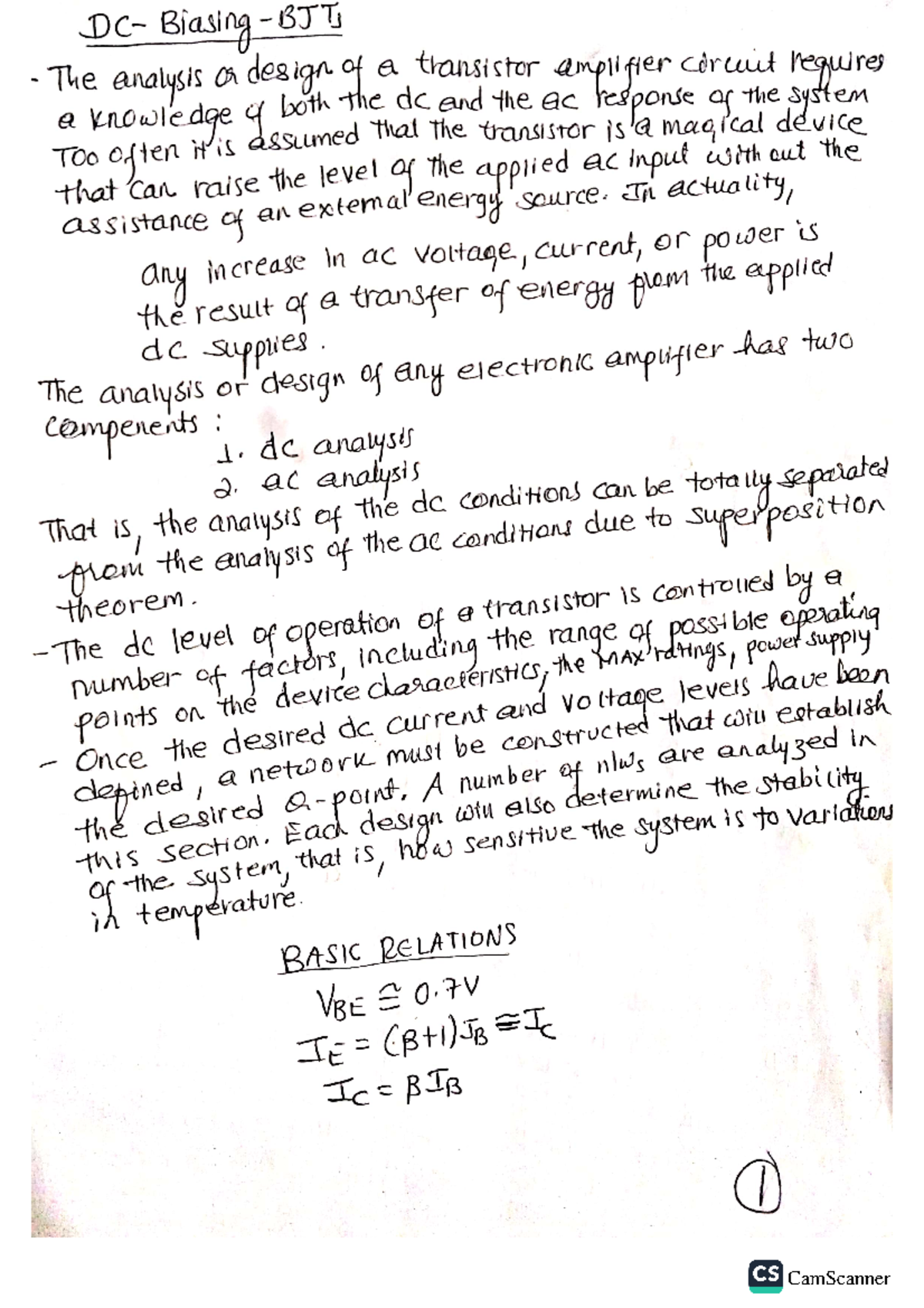 Dc-Biasing-BJTs - This is a best note i have written - Electronics Circuit I - Studocu