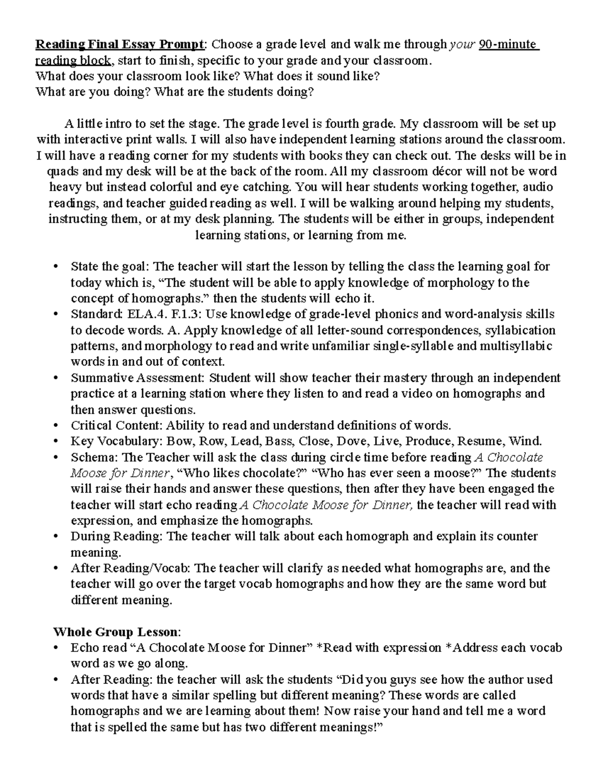 Final Essay RED 3012 - Reading Final Essay Prompt : Choose a grade ...