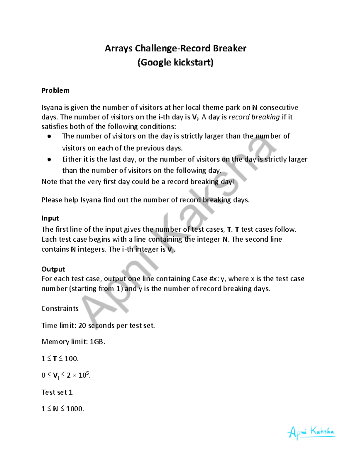 Arrays Challenge-Record Breaker watermark - Arrays Challenge-Record Breaker (Google kickstart ...