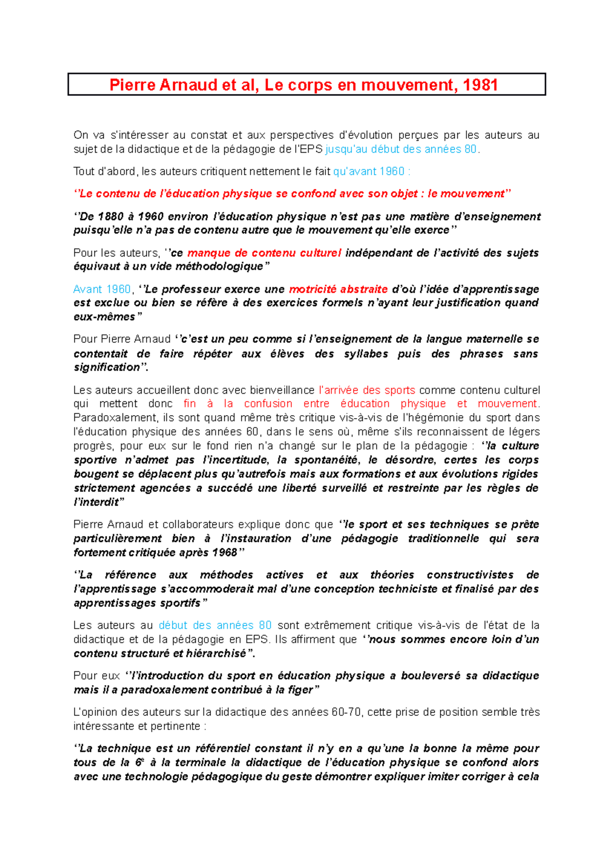 Pierre Arnaud et al, le corps en mouvement, 1981 - Tout d’abord, les ...