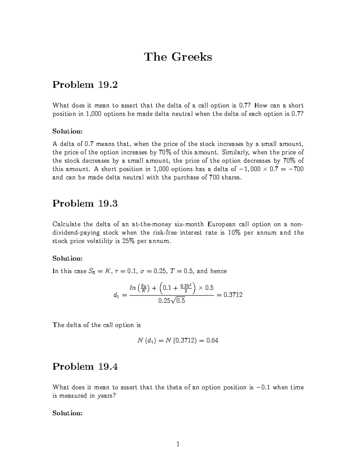 Practice Problems with Solutions - Greeks - The Greeks Problem 19. What ...