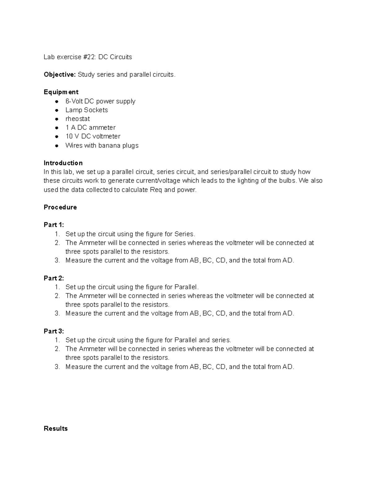 DC circuits - Lab exercise #22: DC Circuits Objective: Study series and ...