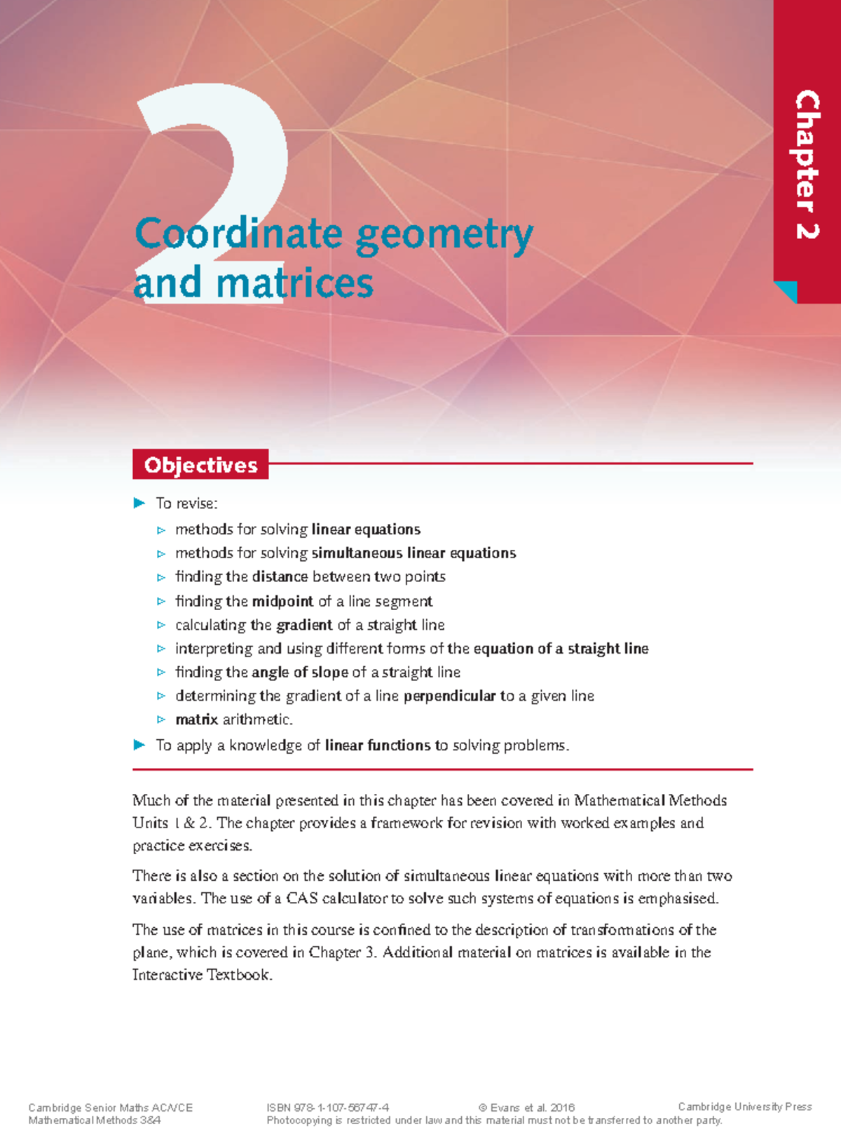 Chapter 2 Coordinate geometry and matrices - Chapter 2 2 Coordinate ...