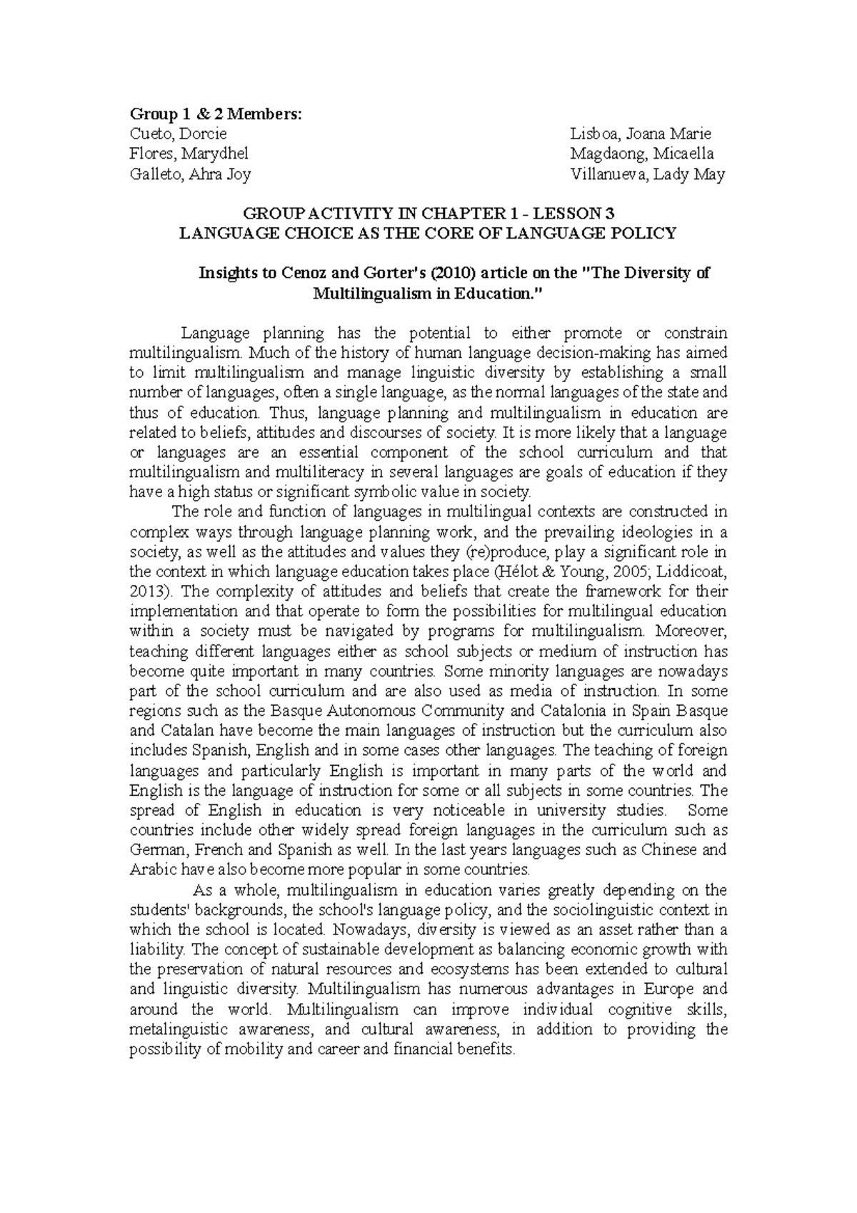 Group 1and2 Activity 3 Language Choice AS THE CORE OF Language Policy ...