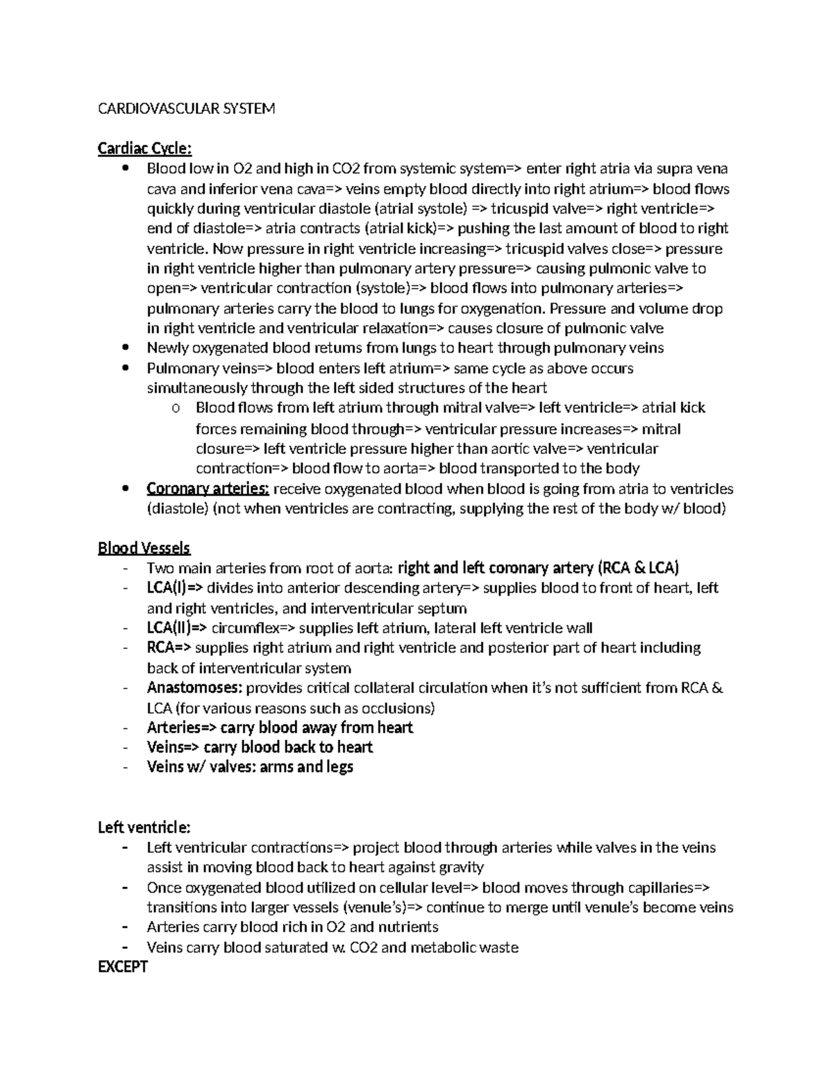 Cardiovascular System.docx - CARDIOVASCULAR SYSTEM Cardiac Cycle: Blood ...