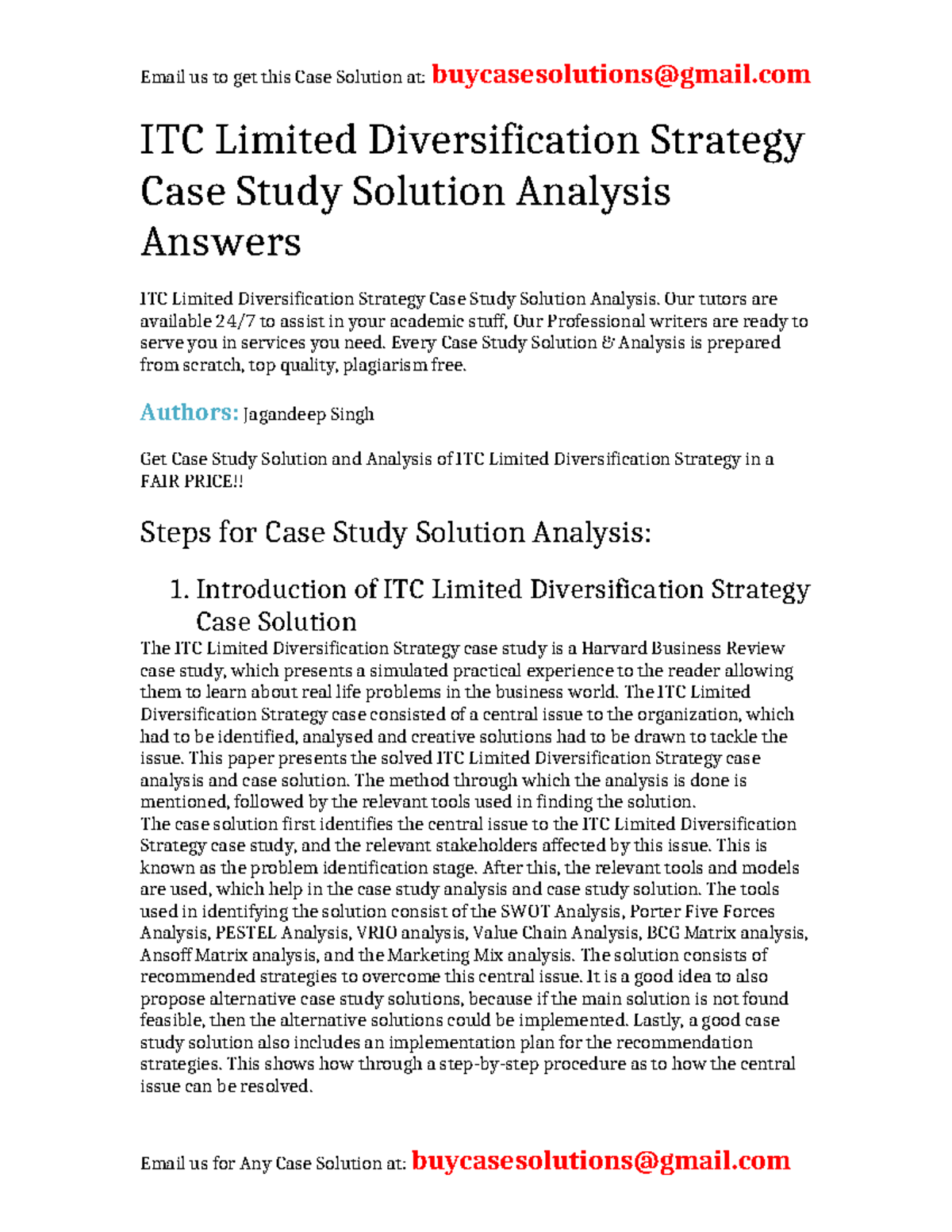 Case Solution ITC Limited Diversification Strategy - ITC Limited ...