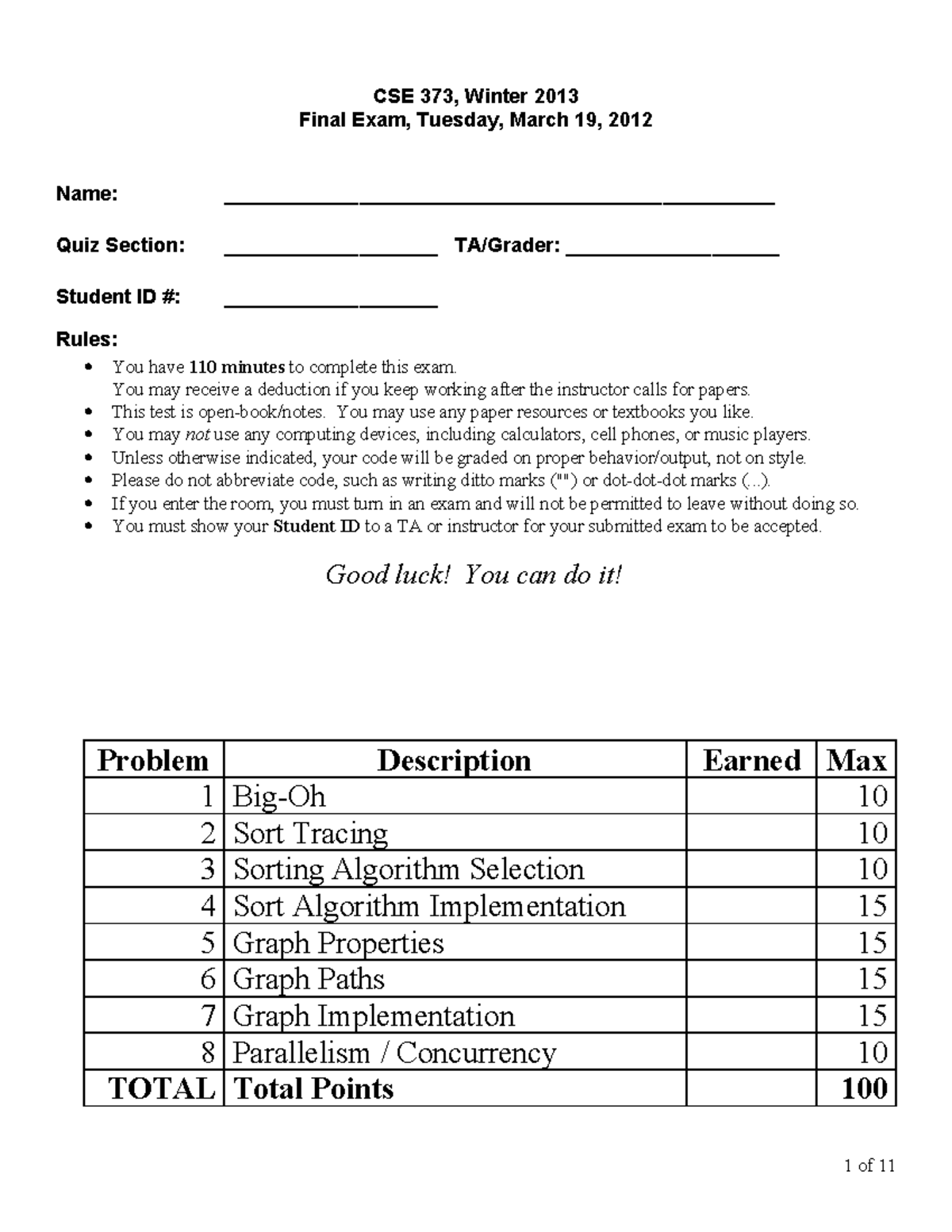 Final-13wi - lecture - CSE 373, Winter 2013 Final Exam, Tuesday, March ...