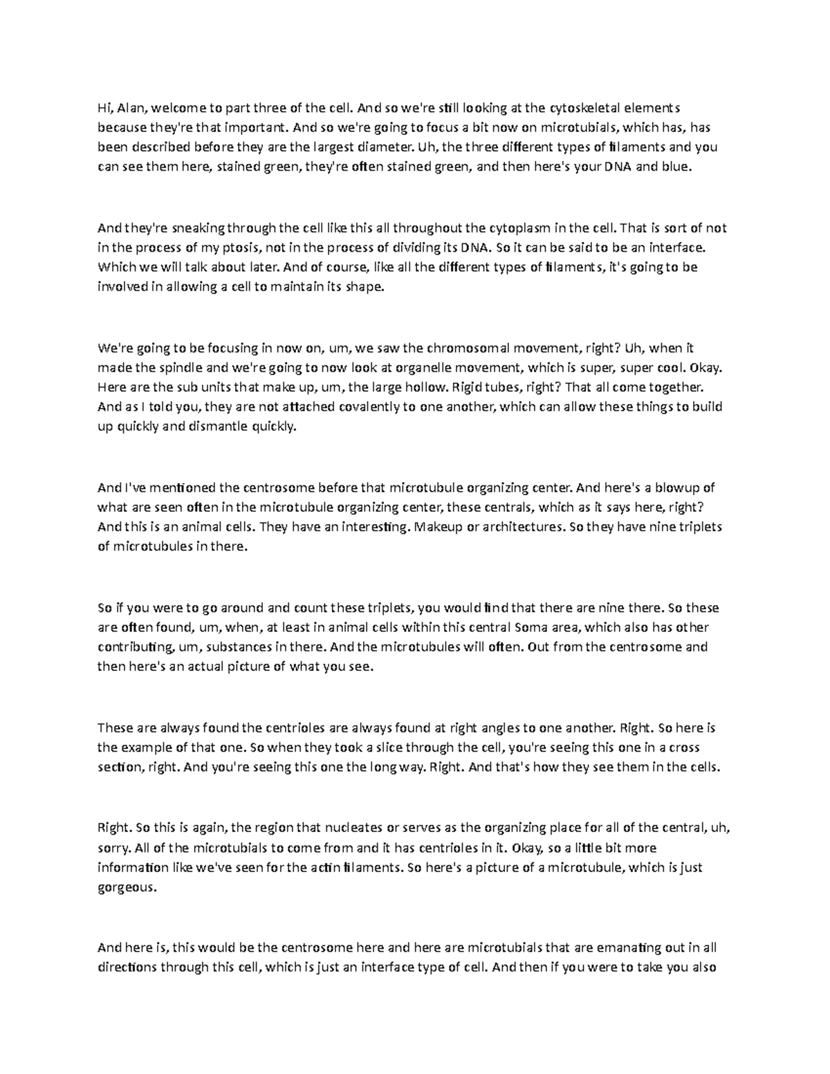 Chapter 6 Tour of the Cell Part 3 - Hi, Alan, welcome to part three of ...