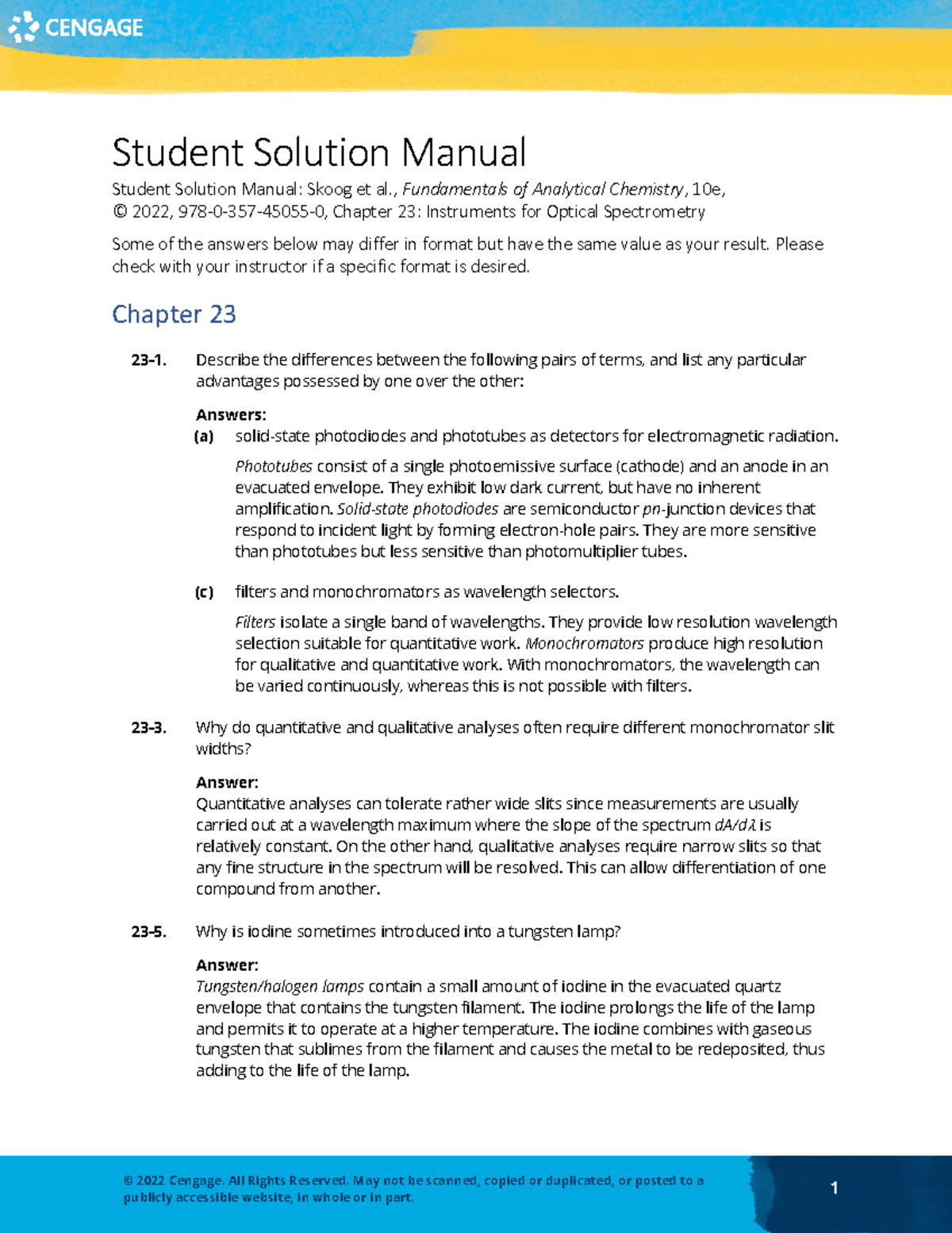 Skoog FAC 10e SSM Ch23 - ppt - © 2022 Cengage. All Rights Reserved. May ...