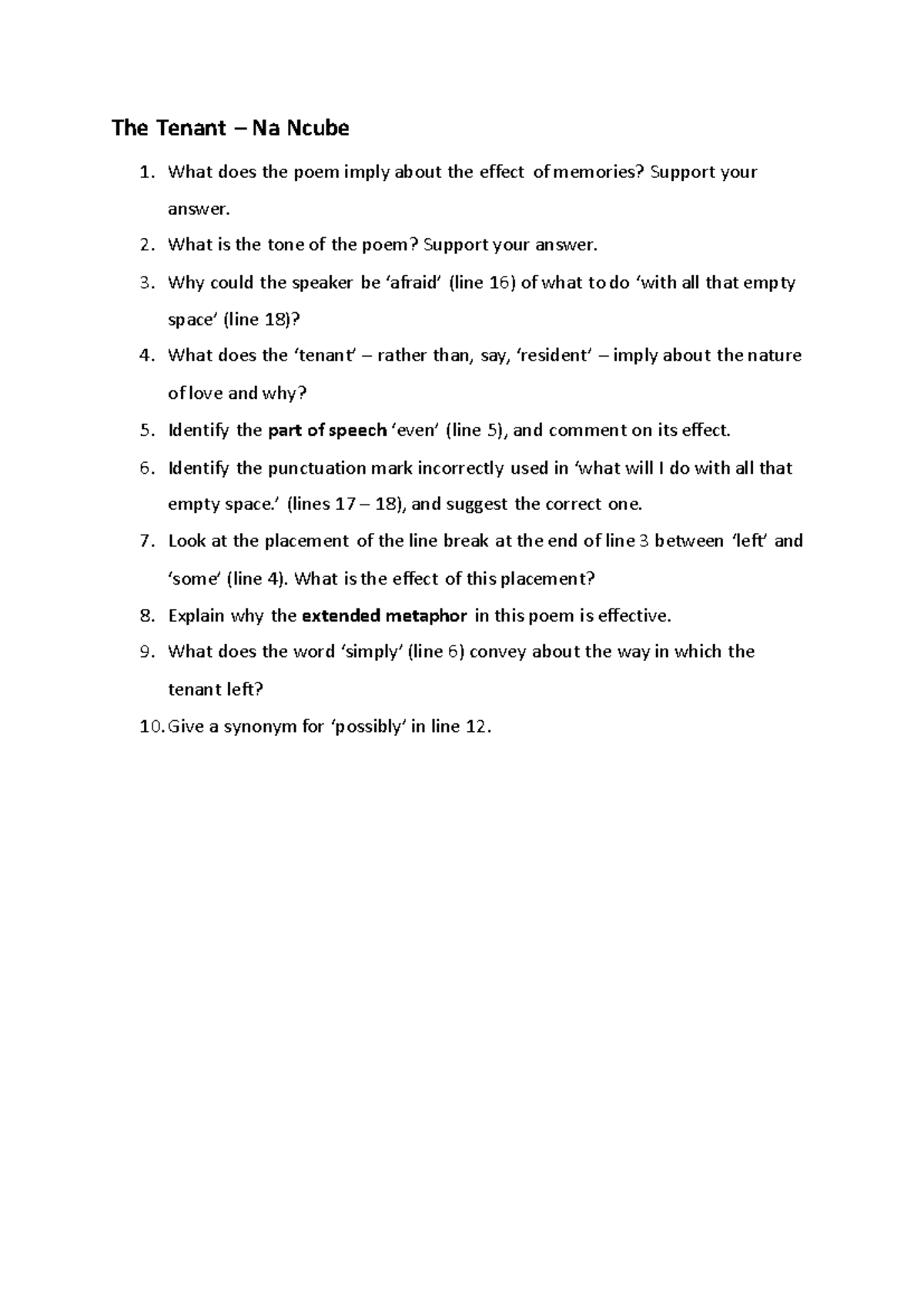 The Tenant Questions - This notes very good for studying - The Tenant ...