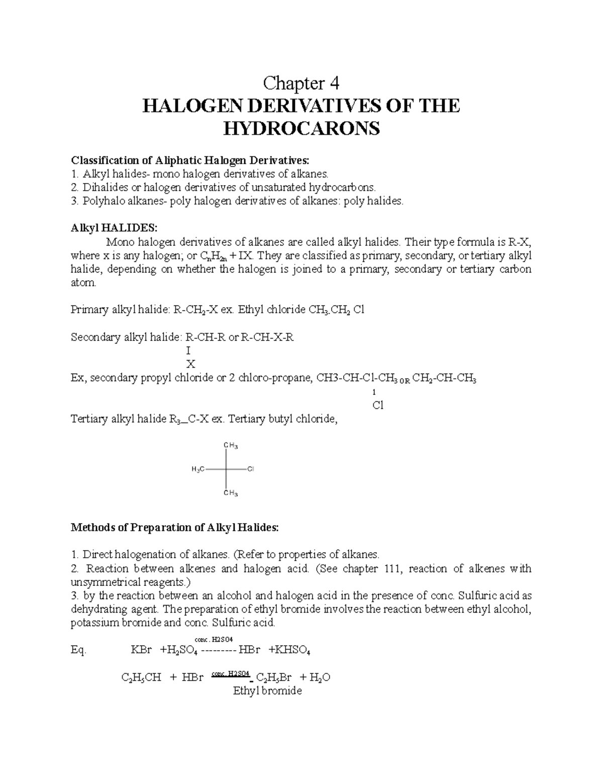 Chapter IV: Halogens - Chapter 4 HALOGEN DERIVATIVES OF THE HYDROCARONS ...