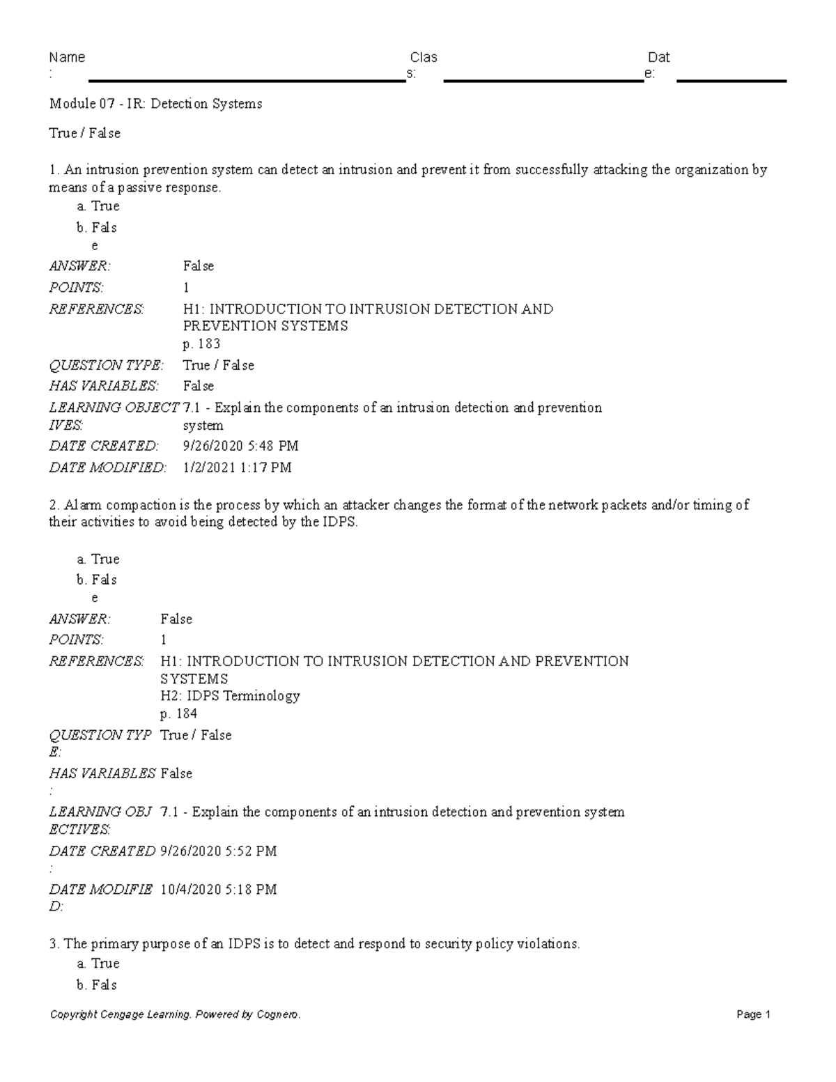 Module 07 IR Detection Systems - : s: e: Module 07 - IR: Detection Systems True / False An ...