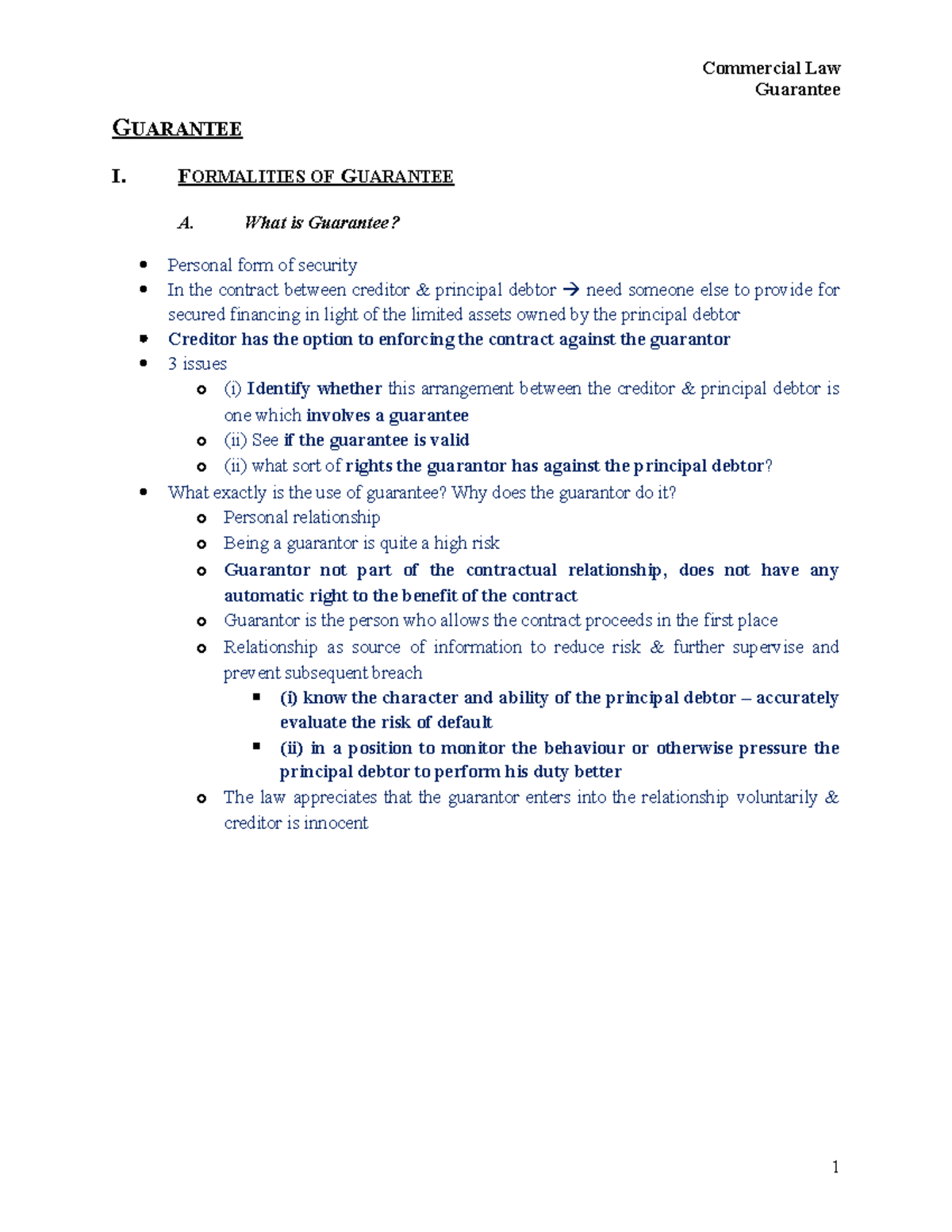 Commercial Law - Guarantee - Commercial Law Guarantee GUARANTEE I ...