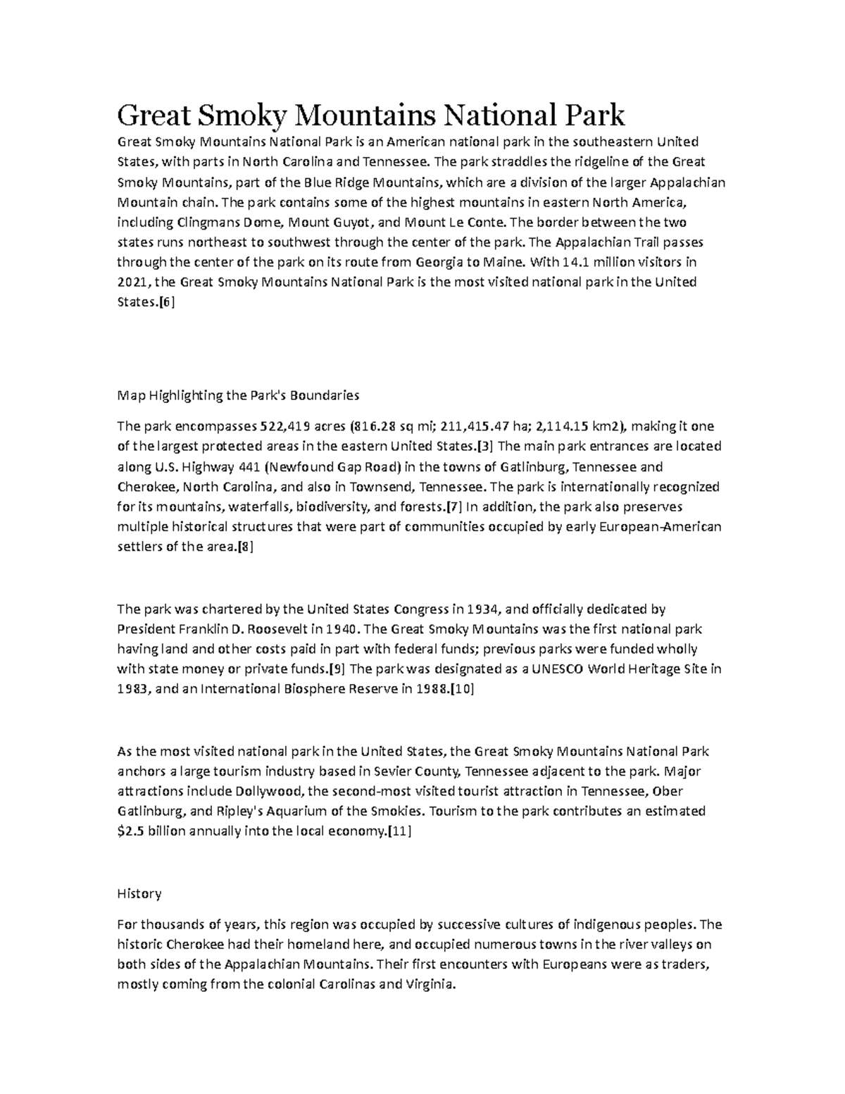 Great Smoky Mountains National Park - The park straddles the ridgeline ...