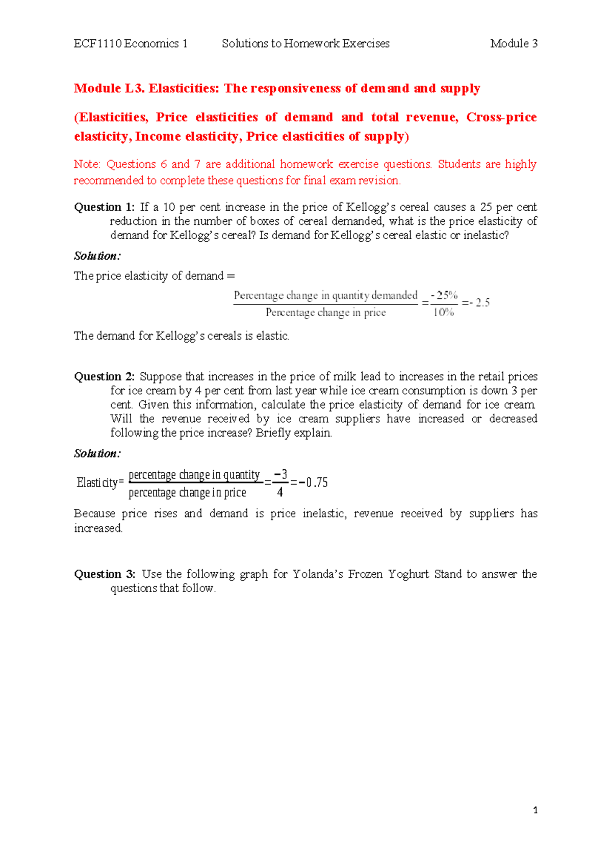 Module 3 Elasticity Homework Solution v1 - Module L3. Elasticities: The responsiveness of demand ...