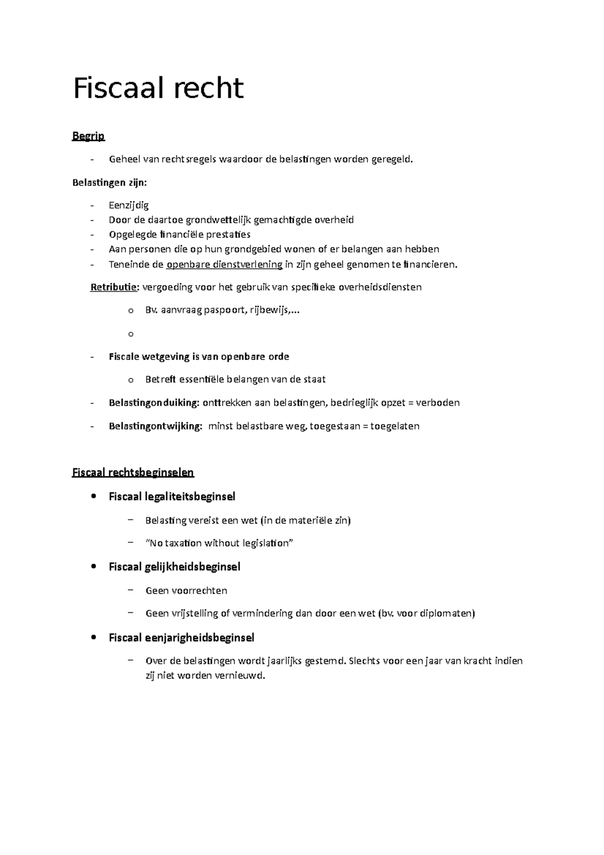 Hoofdstuk 7 samenvating - Fiscaal recht Begrip - Geheel van ...