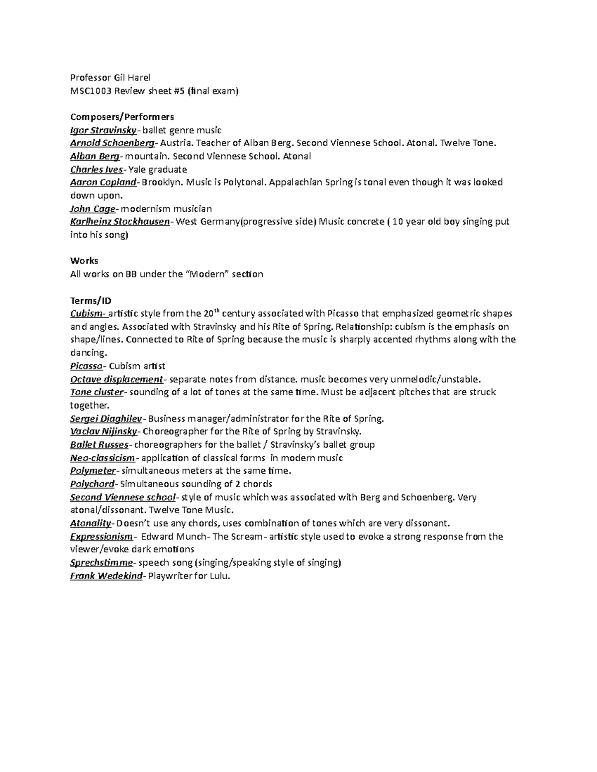 Harel MSC1003 reviewsheet 5 - Professor Gil Harel MSC1003 Review sheet ...