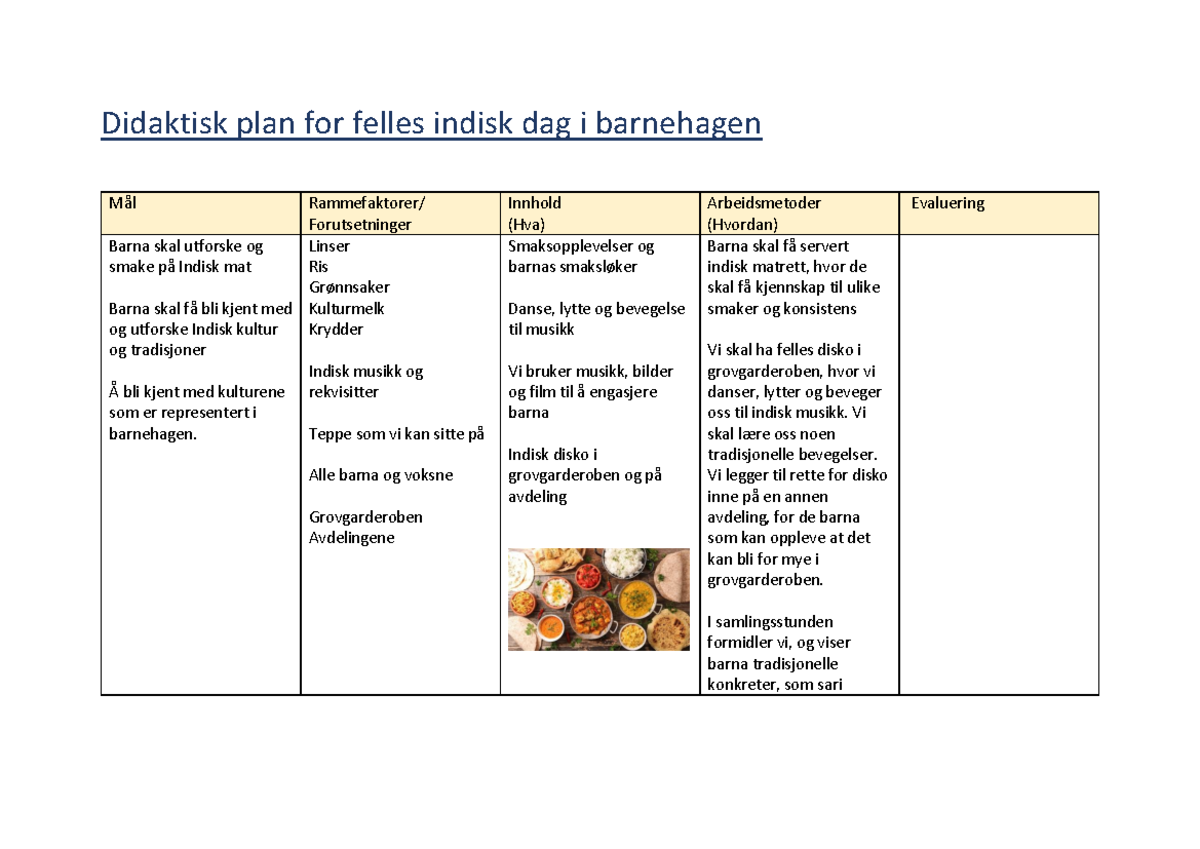 Didaktisk plan for felles indisk dag i barnehagen - Linser Ris ...