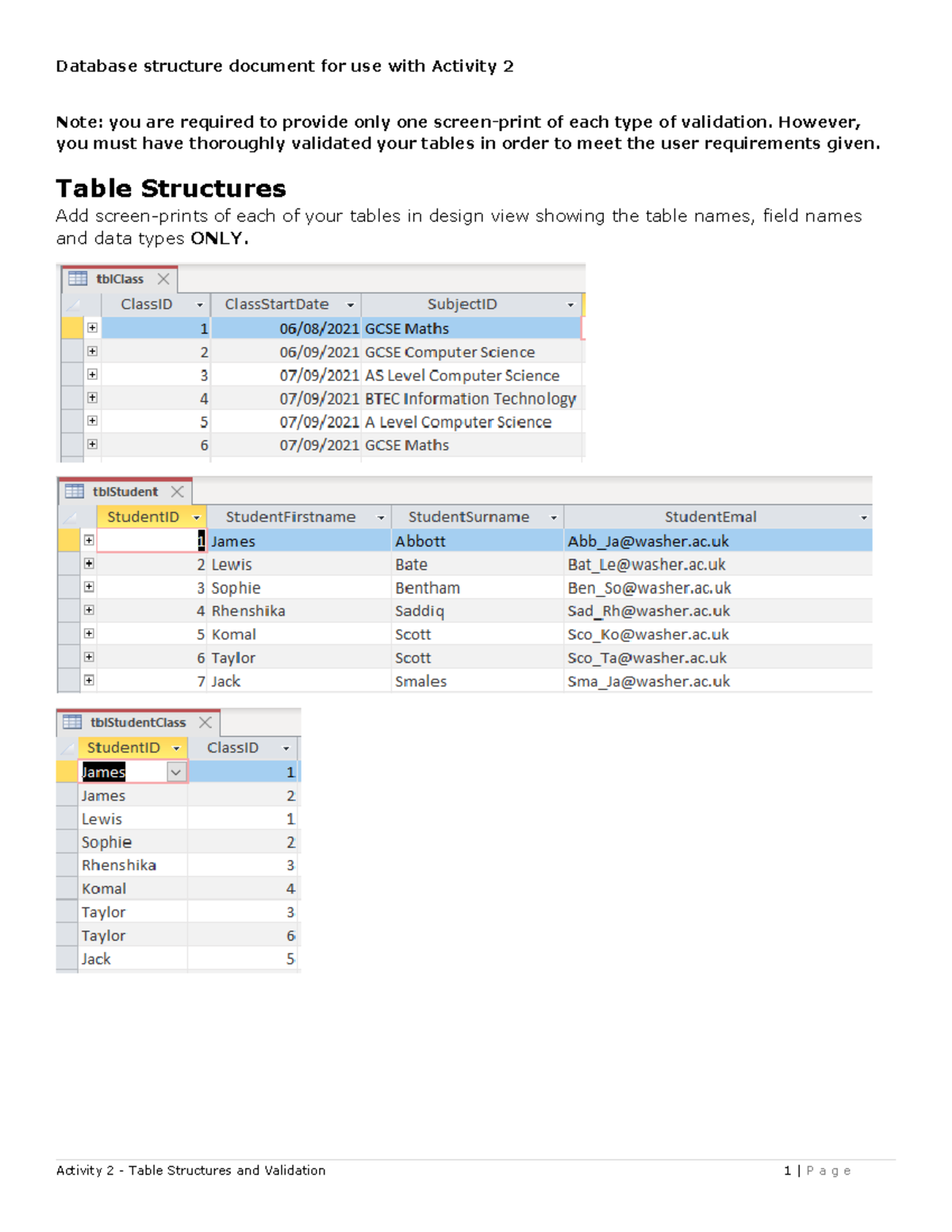 Activity 2- Washerpool - Database structure document for use with ...
