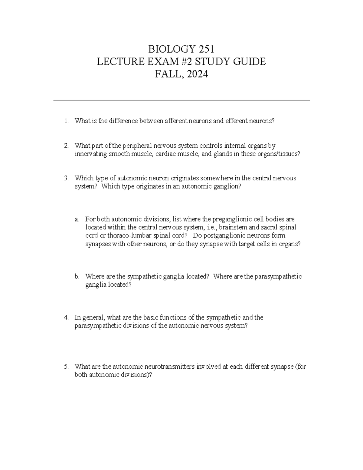 Biology 251 Study Guide Exam #2 - BIOLOGY 251 LECTURE EXAM #2 STUDY ... Biology 251 Study Guide Exam #2 - BIOLOGY 251 LECTURE EXAM #2 STUDY ...