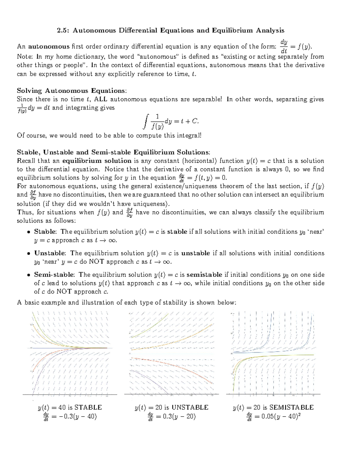 Equilibrium solutions - 2: Autonomous Differential Equations and ...