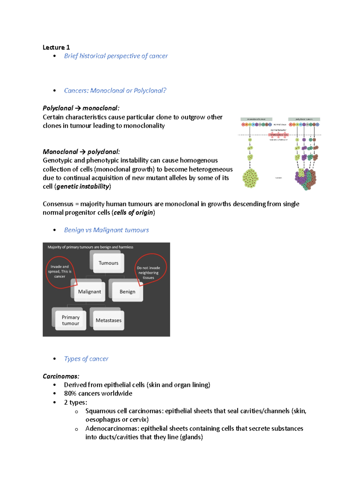 Cancer MID SEM - Mid sem - Lecture 1 Brief historical perspective of ...