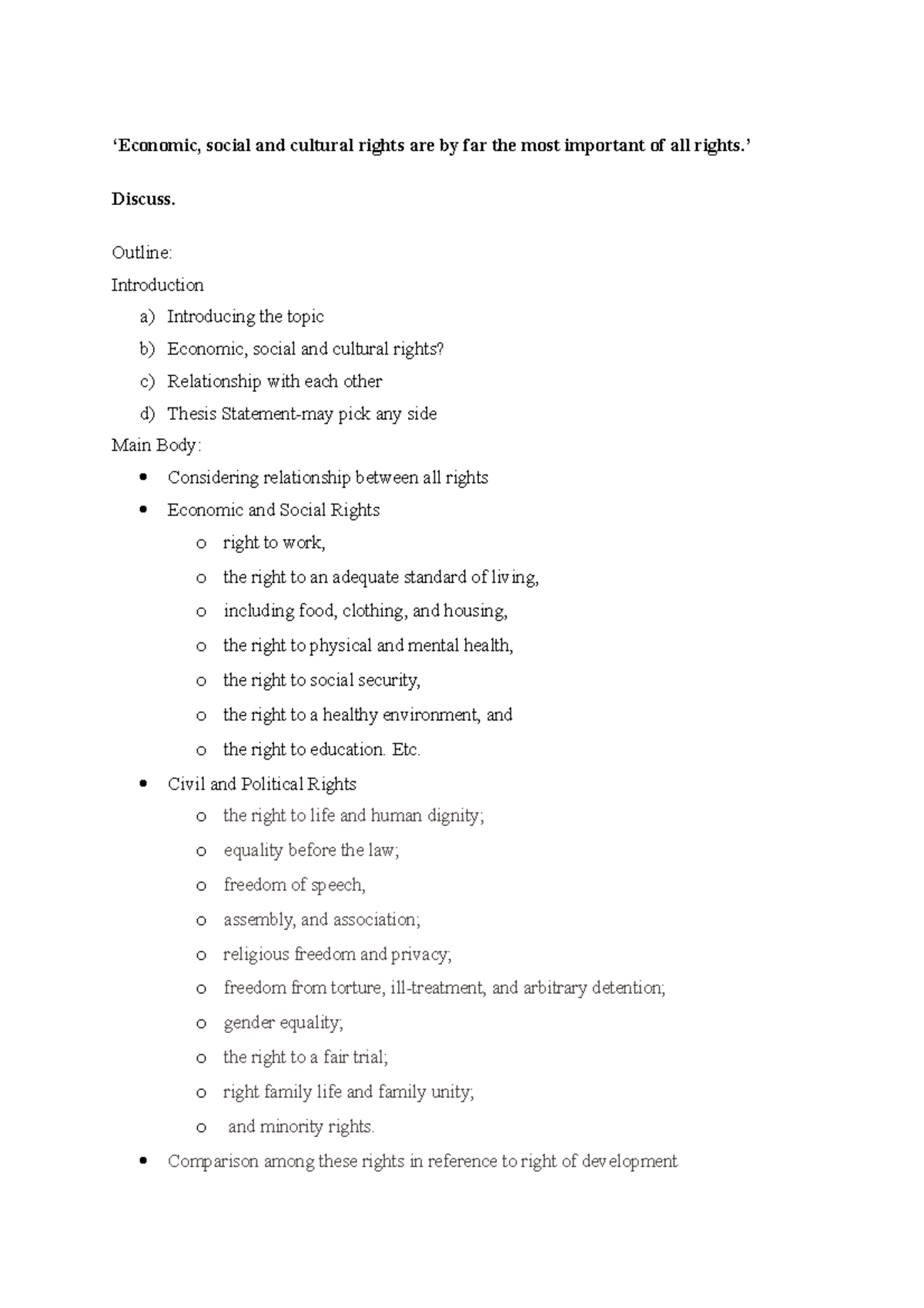 IPHR Past Papers outlines - ‘Economic, social and cultural rights are ...