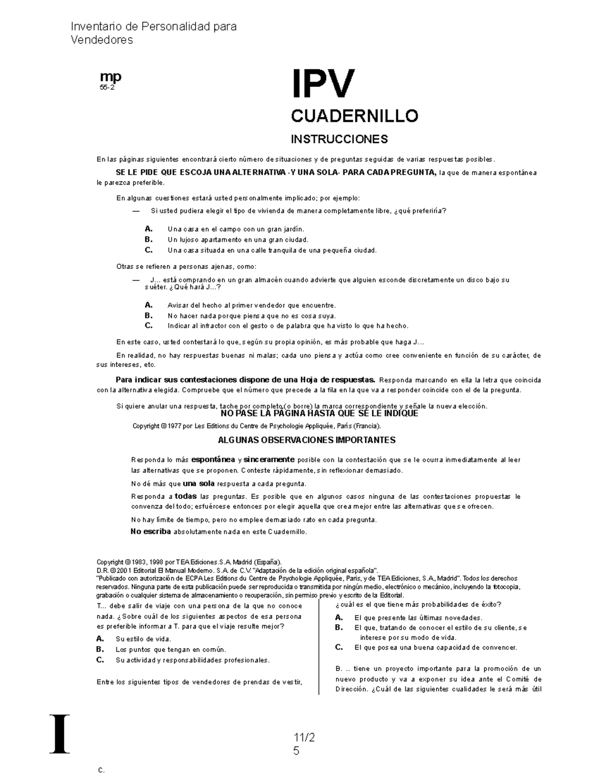 Prueba-completa-ipv - EXAMEN DE PSICOLOGIA - Vendedores 11/ 5 IPV ...