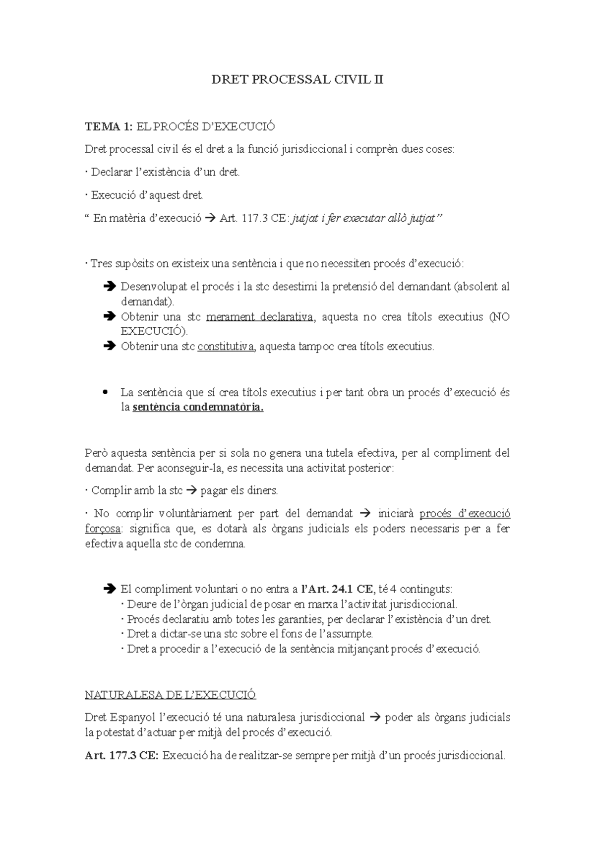 Dret Processal Civil II (procés d'execució i procés cautelar) - DRET PROCESSAL CIVIL II TEMA 1 ...