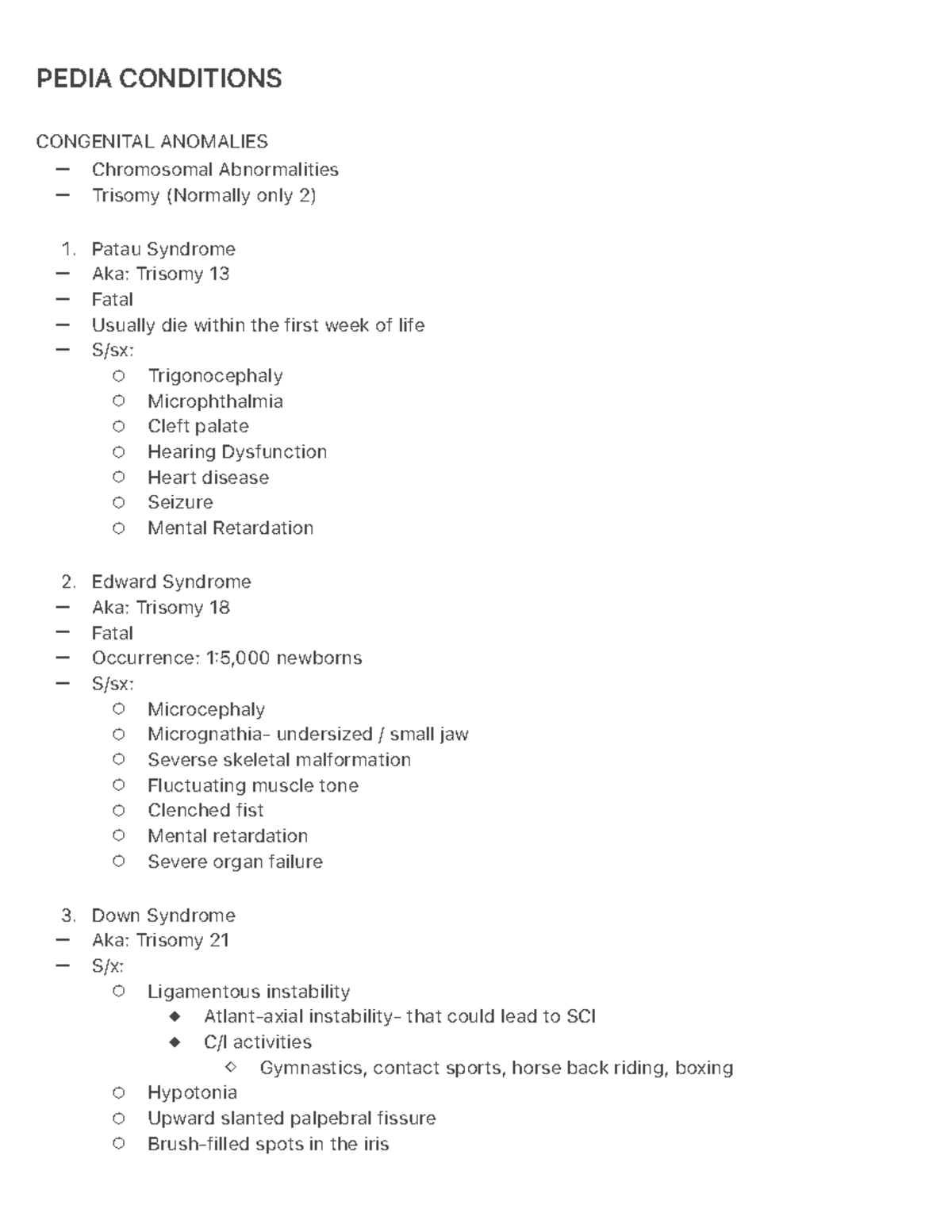 Pedia- Conditions - – – 1. – – – – 2. – – – – 3. – – PEDIA - Studocu