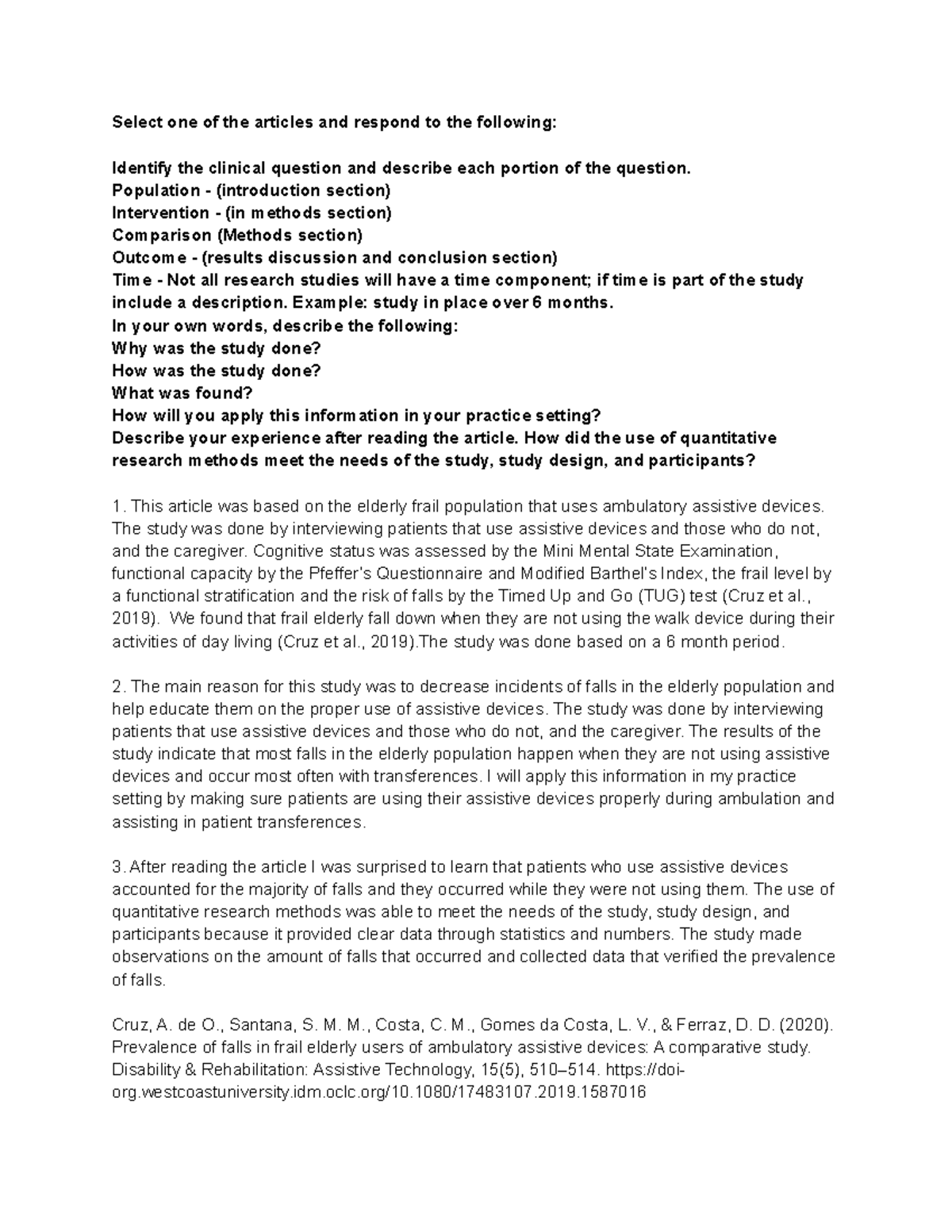 Week 3 Discussion post Nurs 350 - Select one of the articles and ...