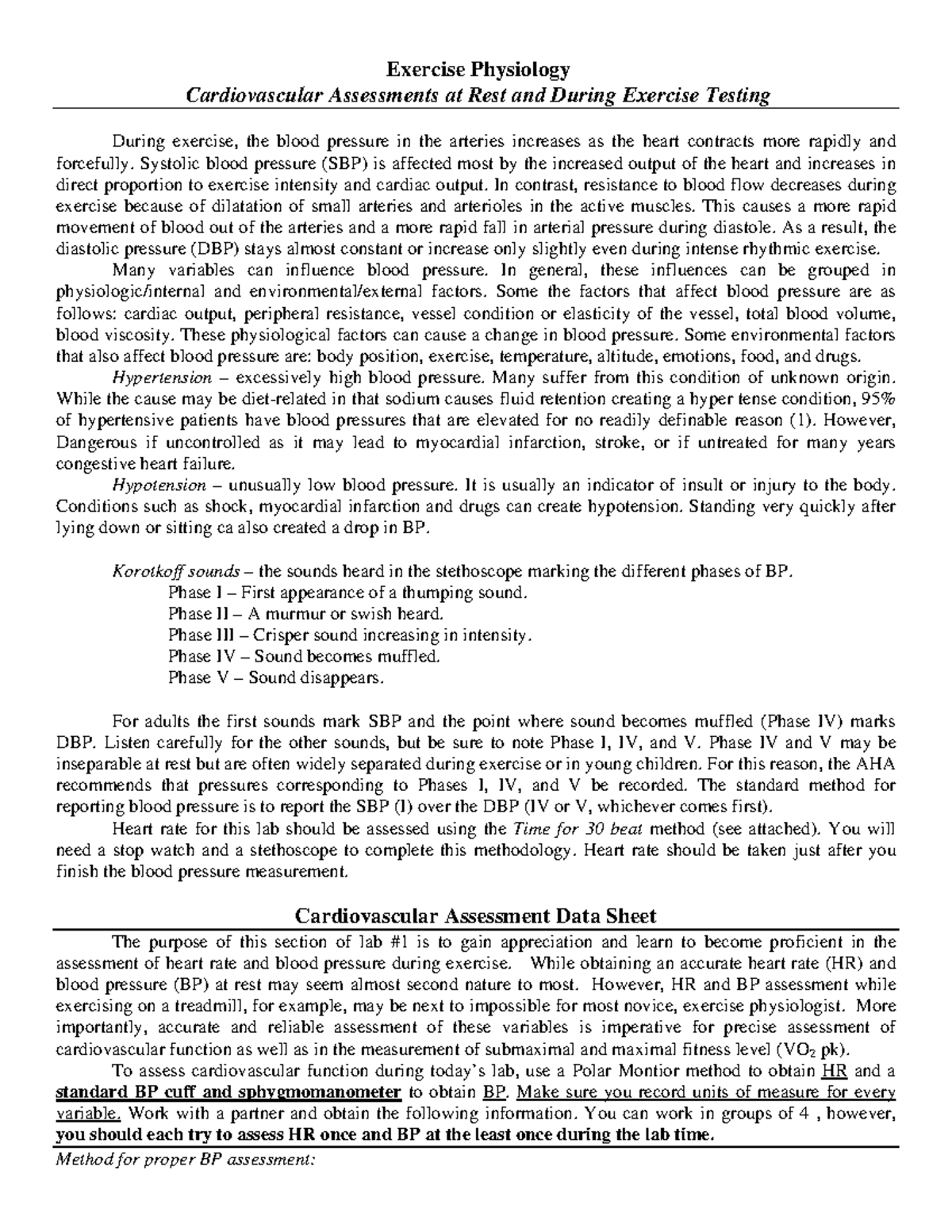 Bike fitness test lab exercise physiology - Exercise Physiology ...
