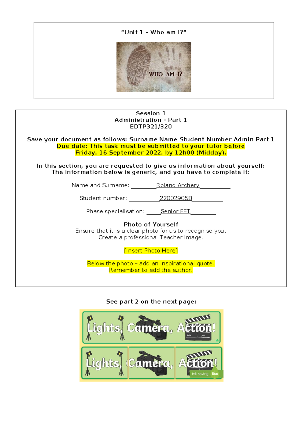 Unit 1 - Administration 2022 for students Checked - “Unit 1 – Who am I ...