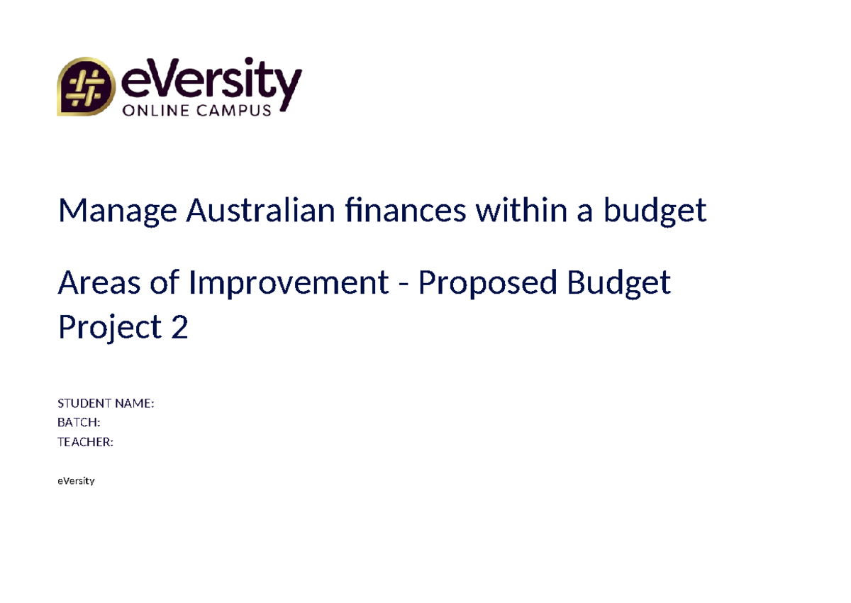 FIN009 EVT-001 Manage Australian finances within a budget - Project 2 ...