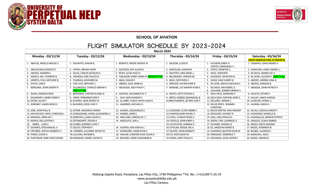 Flight Simulator Sched Second SEM 2024 Final - SCHOOL OF AVIATION ...