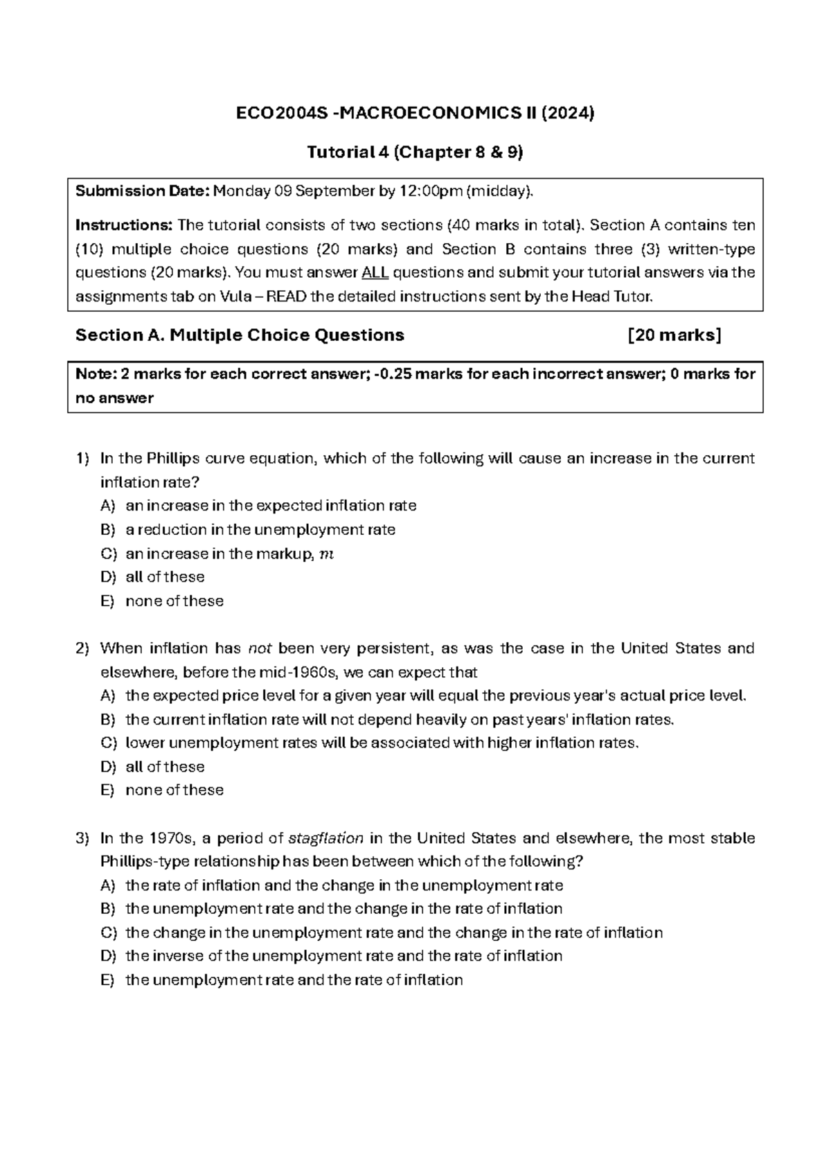 Tutorial 4 (Chapter 8-9) - ECO2004S - MACROECONOMICS II (2024) Tutorial 4 (Chapter 8 & 9) - Studocu