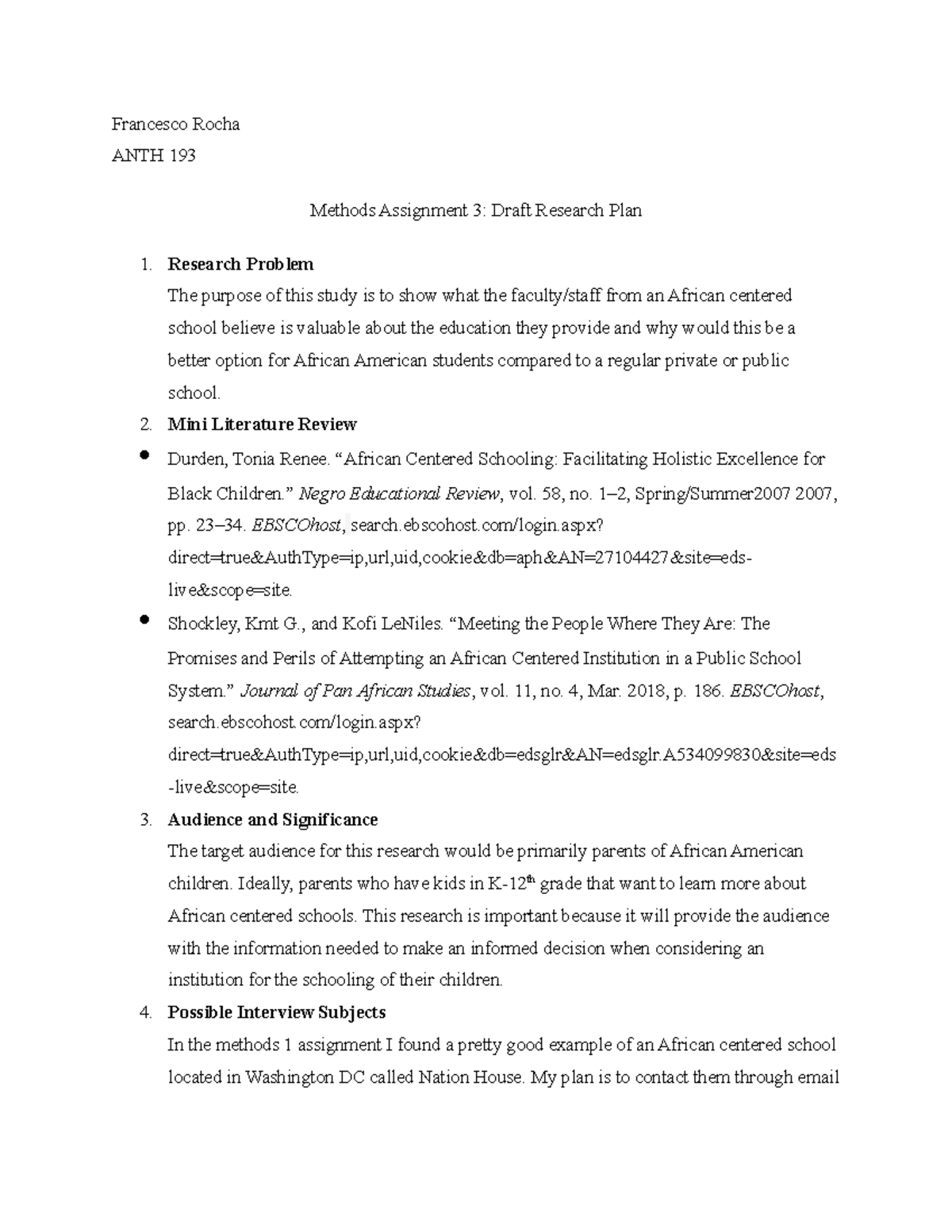 Research plan - Francesco Rocha ANTH 193 Methods Assignment 3: Draft ...