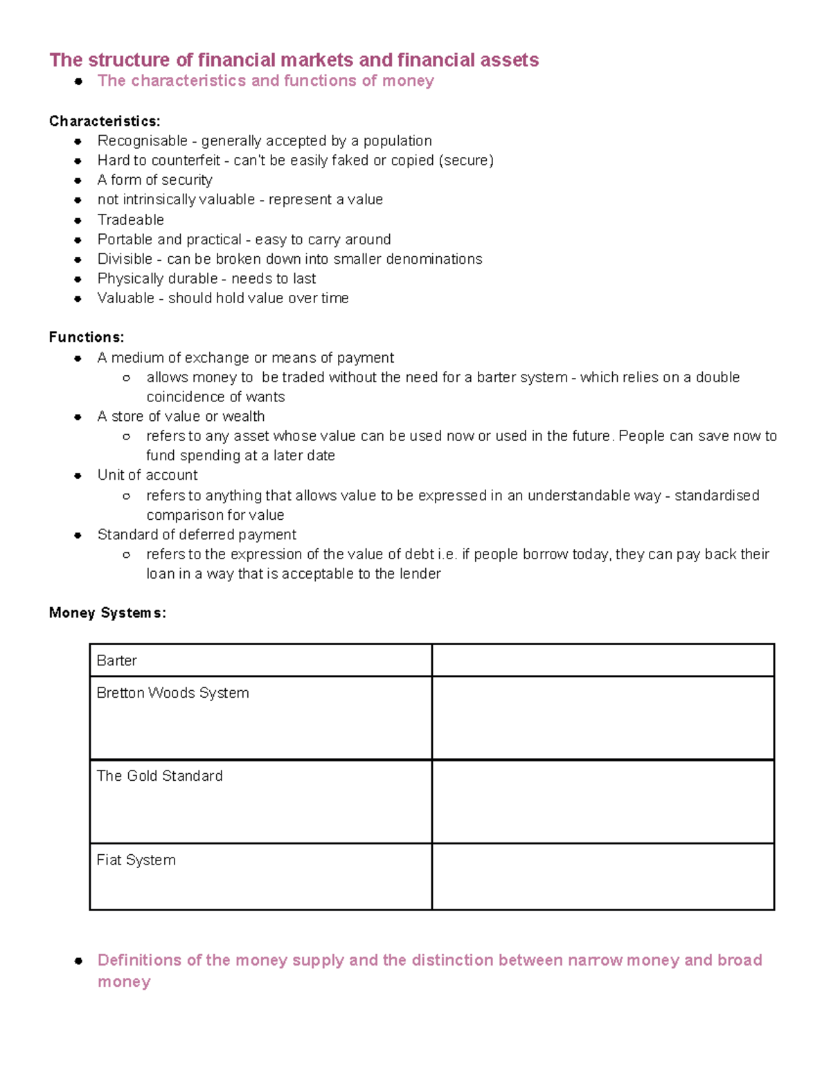 Financial Markets Notes - The structure of financial markets and ...