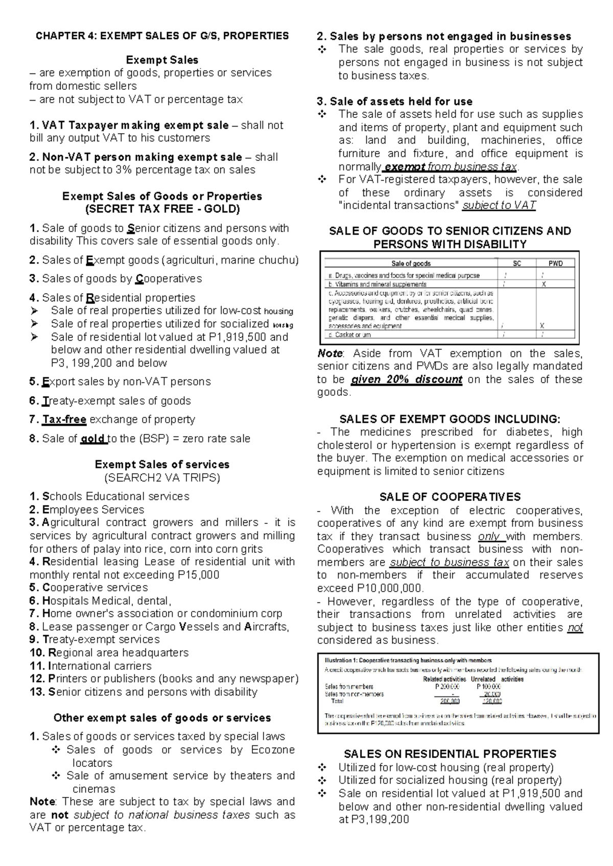 Chapter 4 - TAX - CHAPTER 4: EXEMPT SALES OF G/S, PROPERTIES Exempt ...