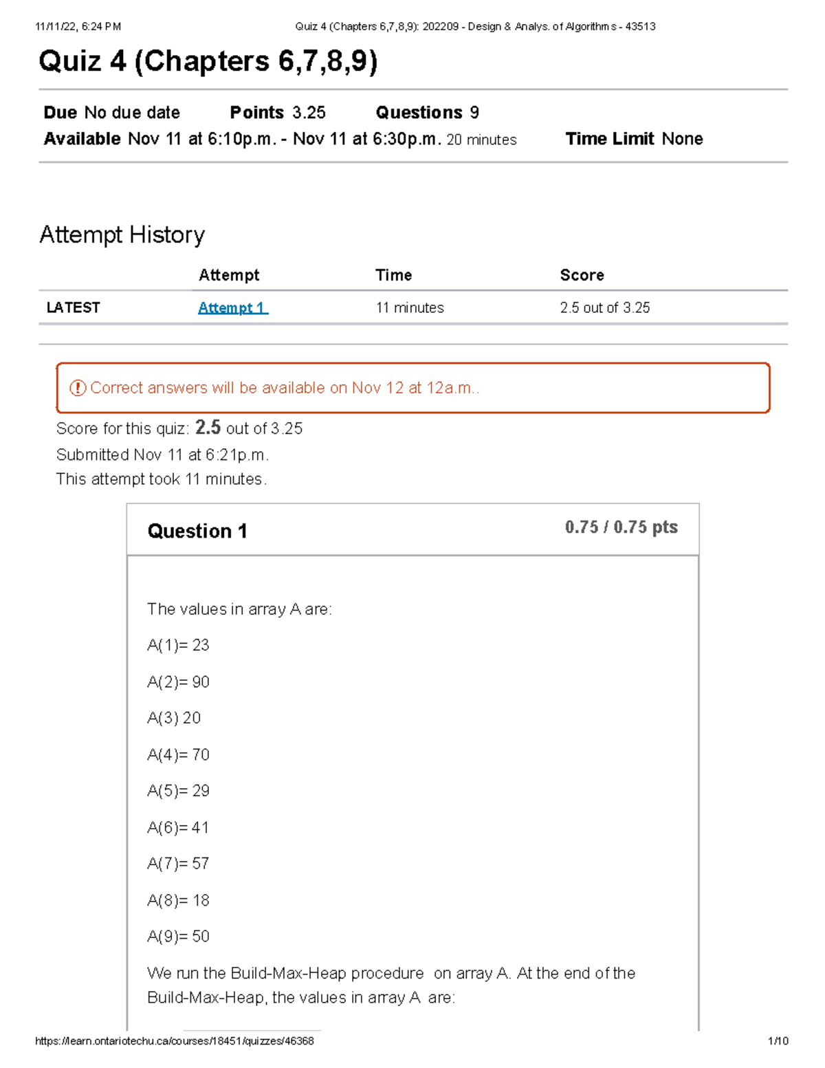 Quiz 4 Chapters 6789 202209 - Design Analys - Quiz 4 (Chapters 6,7,8,9) Due No due date Points 3 ...