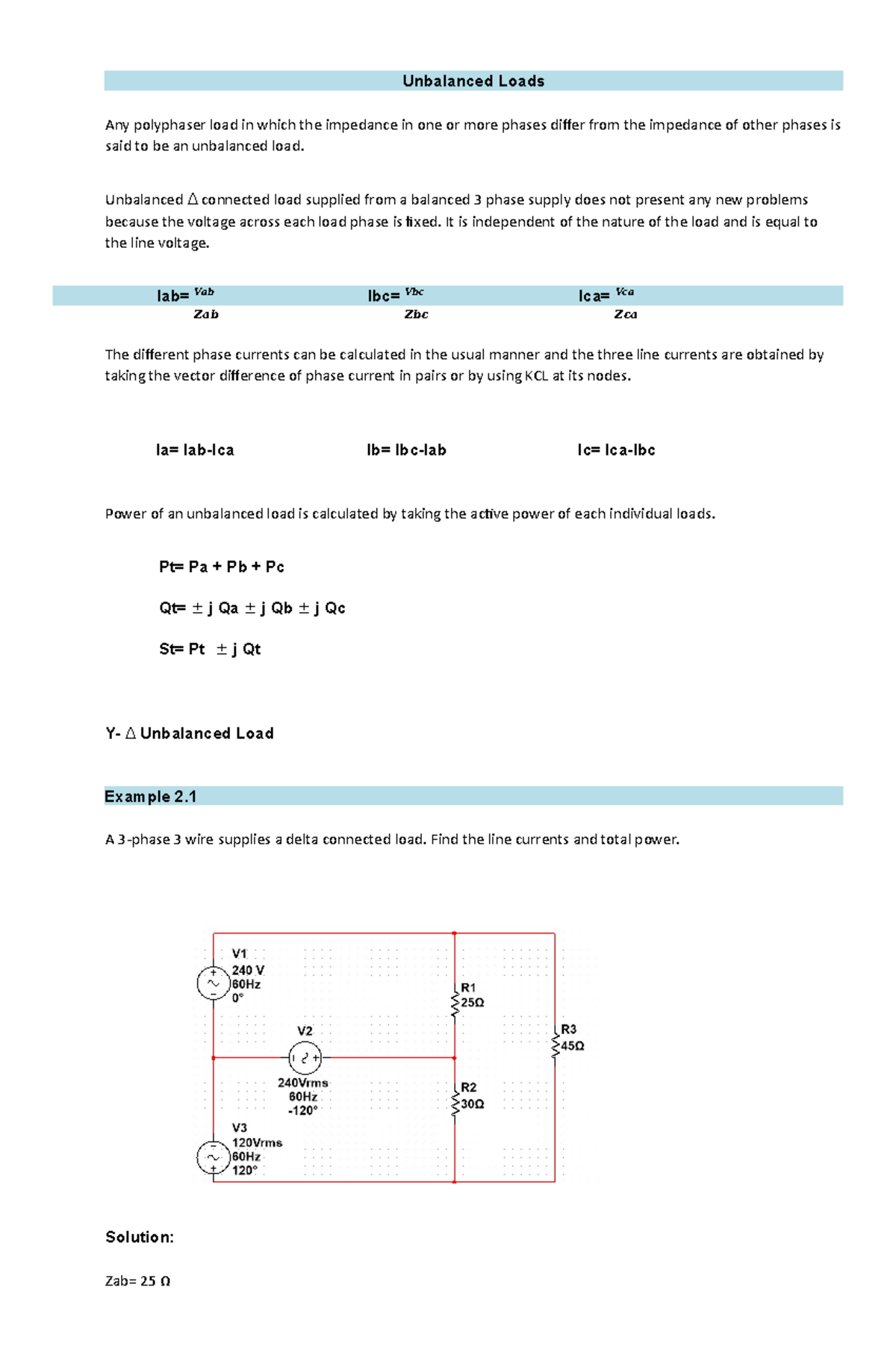 Unbalanced Loads - Unbalanced Loads Any polyphaser load in which the ...