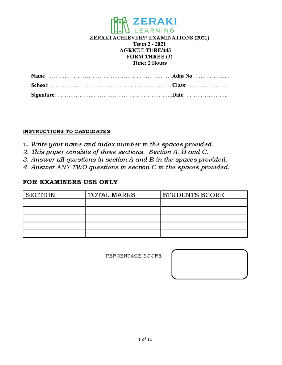 Agriculture - Agriculture Form 3 - Zeraki Achievers 2.0 - Question ...