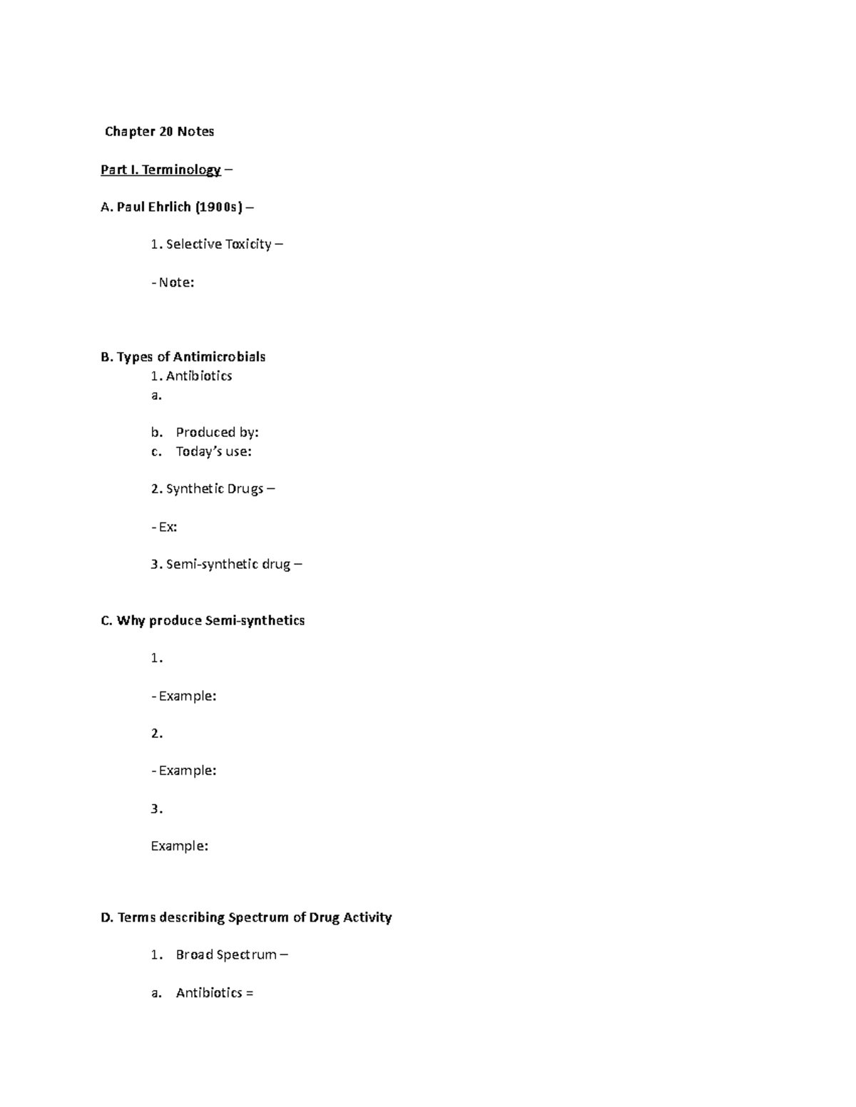 Chapter 20 outlinenew - ch 20 - Chapter 20 Notes Part I. Terminology ...