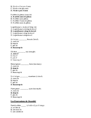 French Unit 5 Exercises - French–I - Studocu